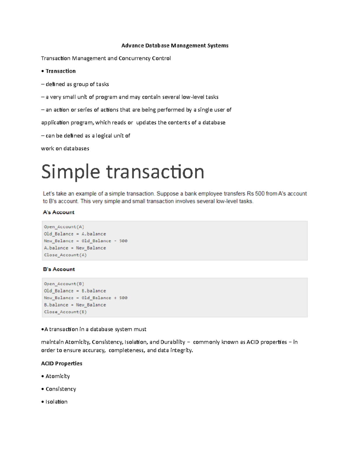 Advance Database Management Systems - Advance Database Management ...