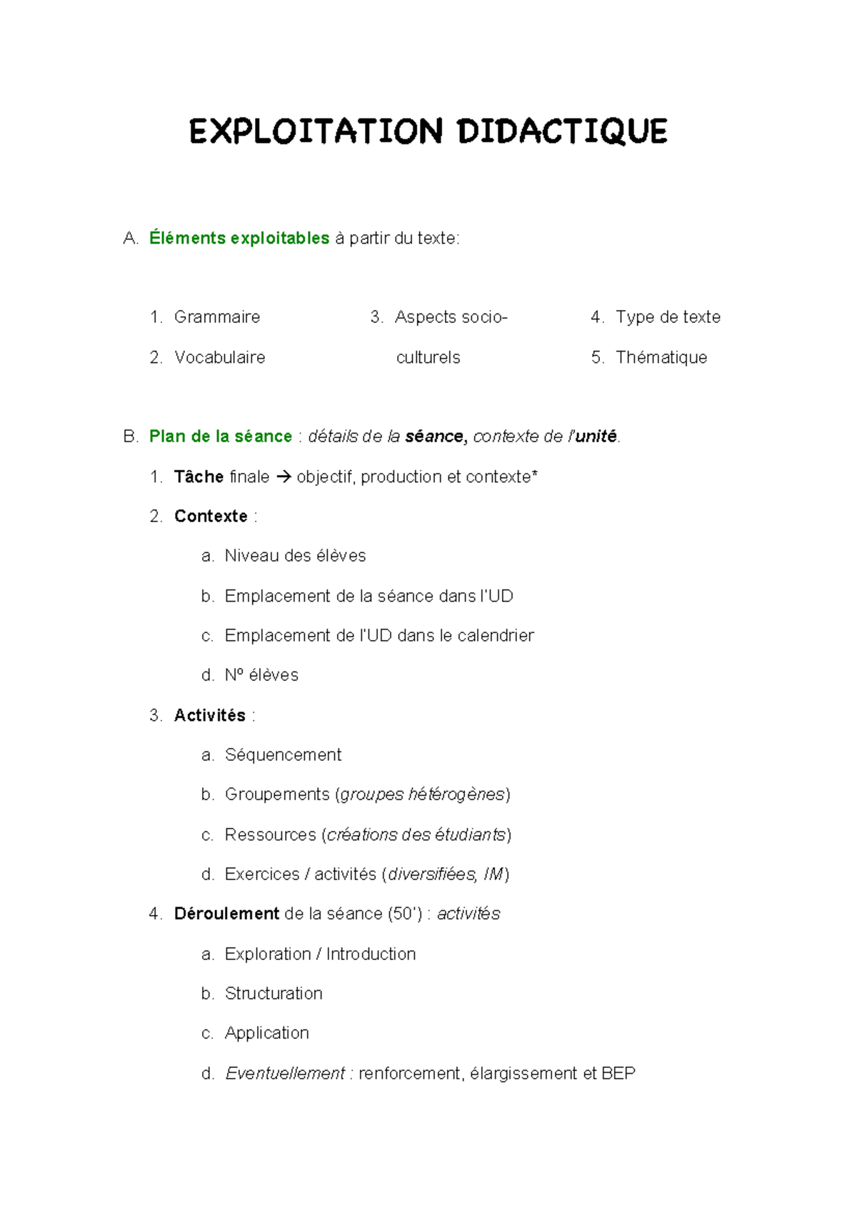 Exploitation Didactique du texte en classe de FLE - EXPLOITATION ...