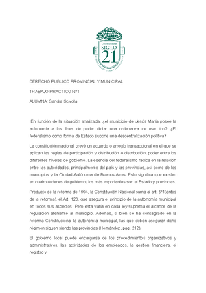 Derecho publico provincial y municipal tp1 - Trabajo Práctico 1: derecho público provincial y ...