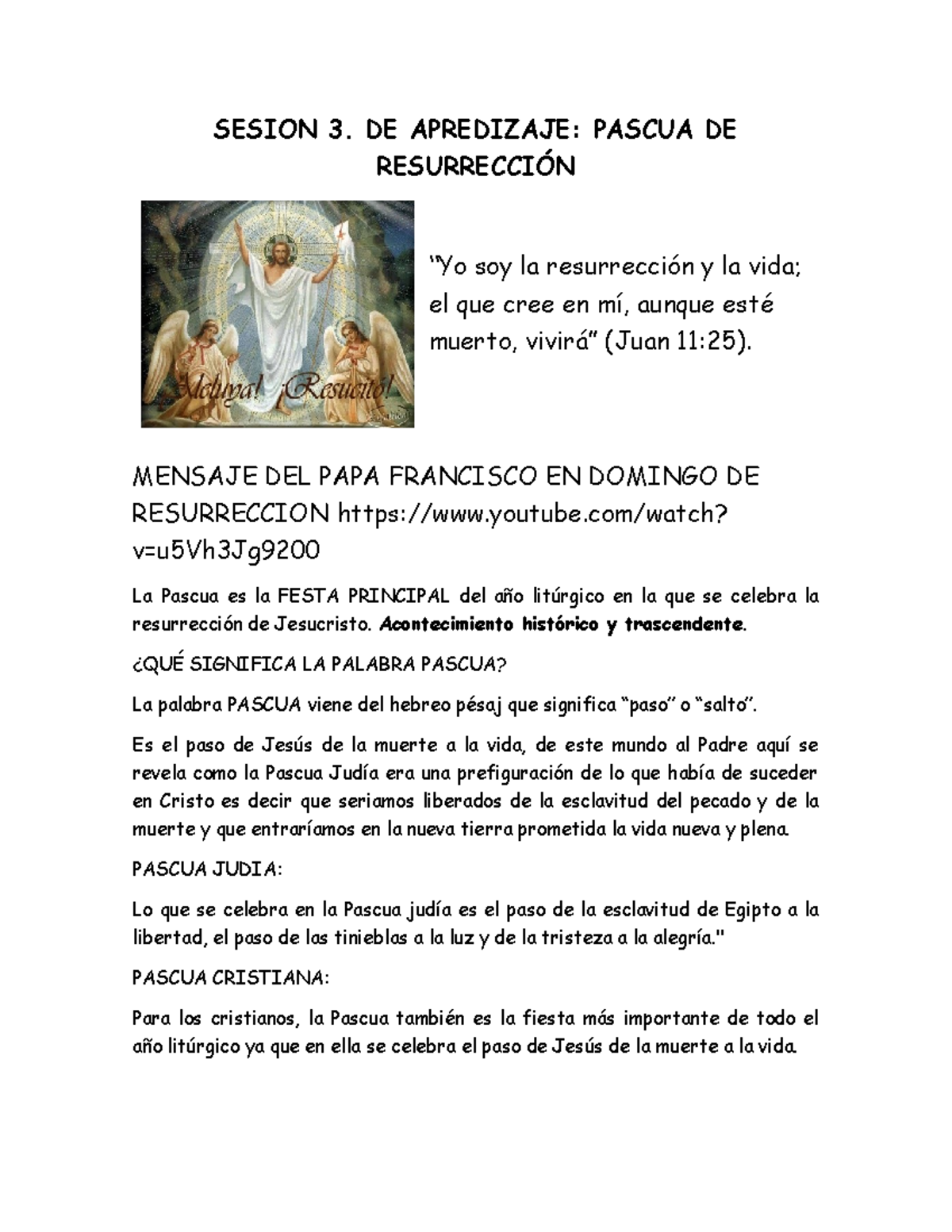 Pascua de Resurrección - SESION 3. DE APREDIZAJE: PASCUA DE ...