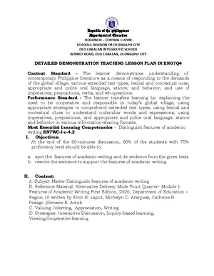 English Proficiency of BSED English - English Proficiency Assessment of BSED English IV During ...