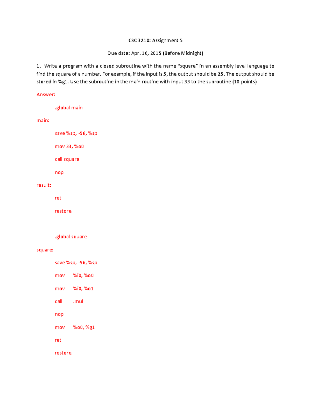 Assignment 5due Apr 16a Csc 3210 Assignment 5 Due Date Apr 16 2015 Before Midnight 1