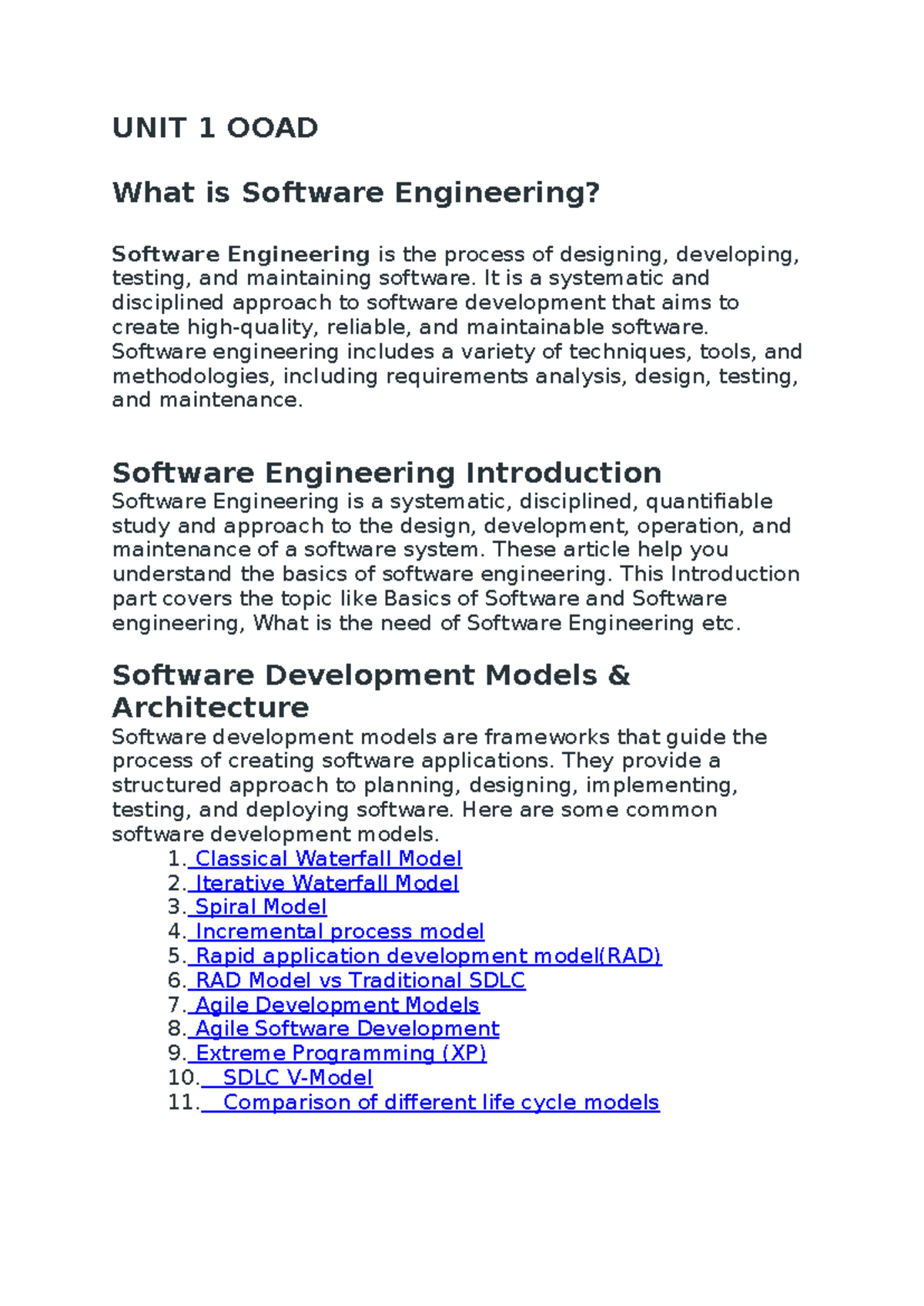Unit 1 Ooad Unit 1 Ooad What Is Software Engineering Software Engineering Is The Process Of