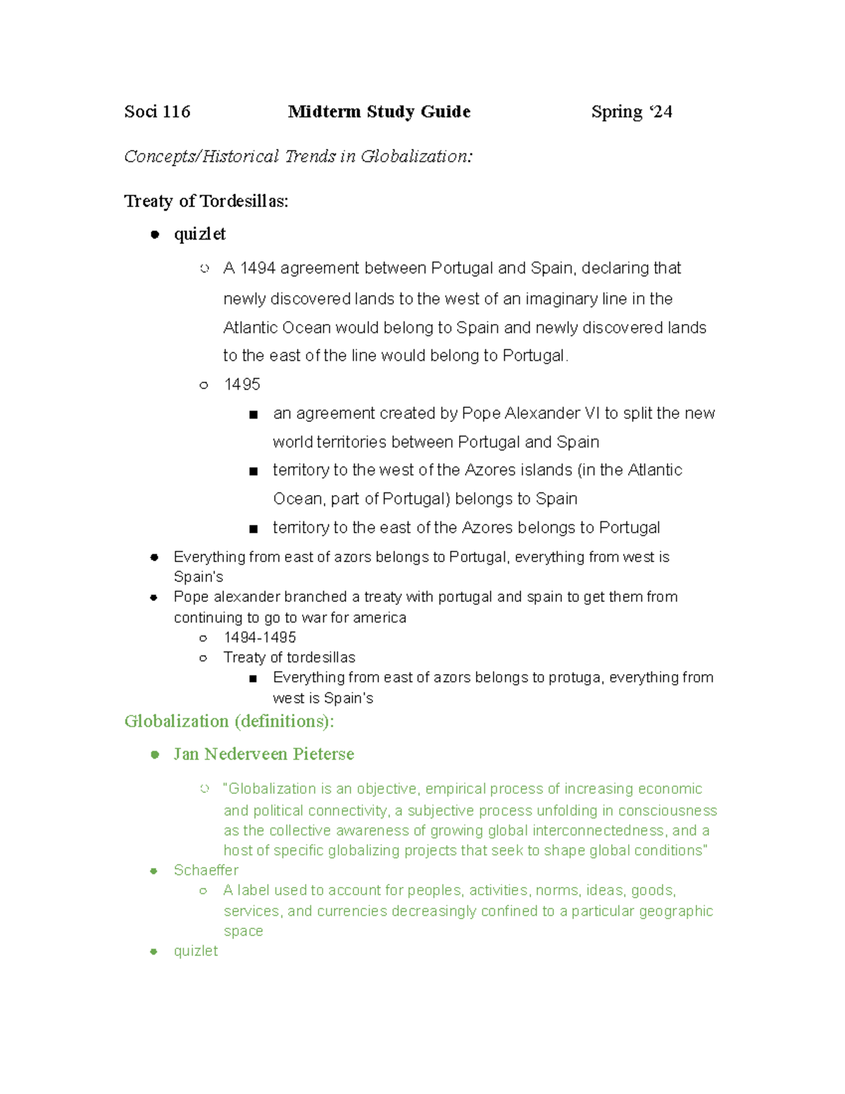 Soci 116 Midterm Study Guide Spring '24 - 1495 an agreement created by ...