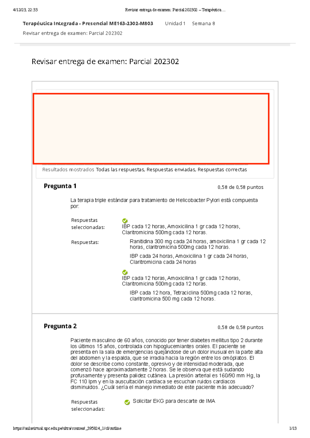 parcial 2023 tera - Revisar entrega de examen: Parcial 202302 Terapéutica Integrada - Presencial ...
