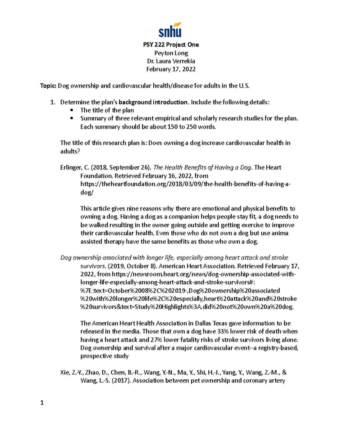 Project One PSY 222 - psy 222 - PSY 222 Project One Peyton Long Dr ...