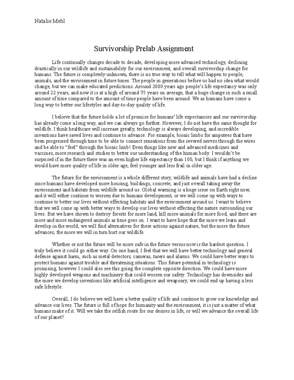 BIOL 109 Survivorship Prelab Materials - Natalie Mehl Survivorship ...