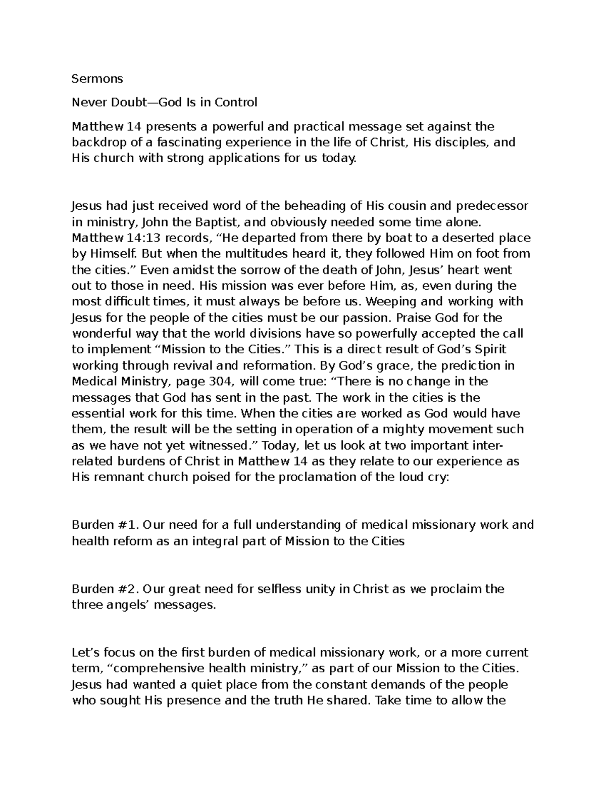 Never Doubt - Sermons Never Doubt—God Is in Control Matthew 14 presents ...