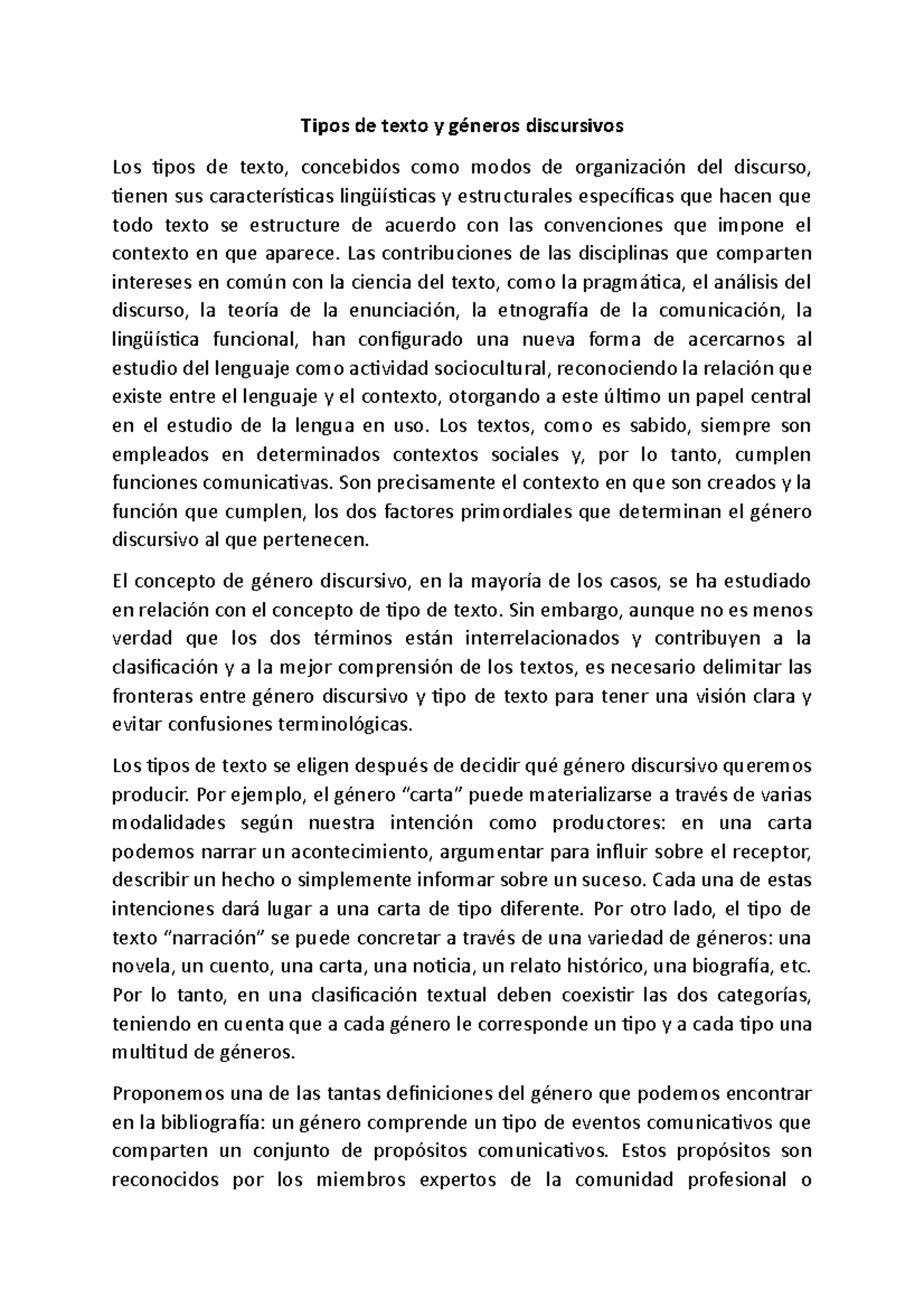 Tipos de texto y géneros discursivos - Tipos de texto y géneros ...