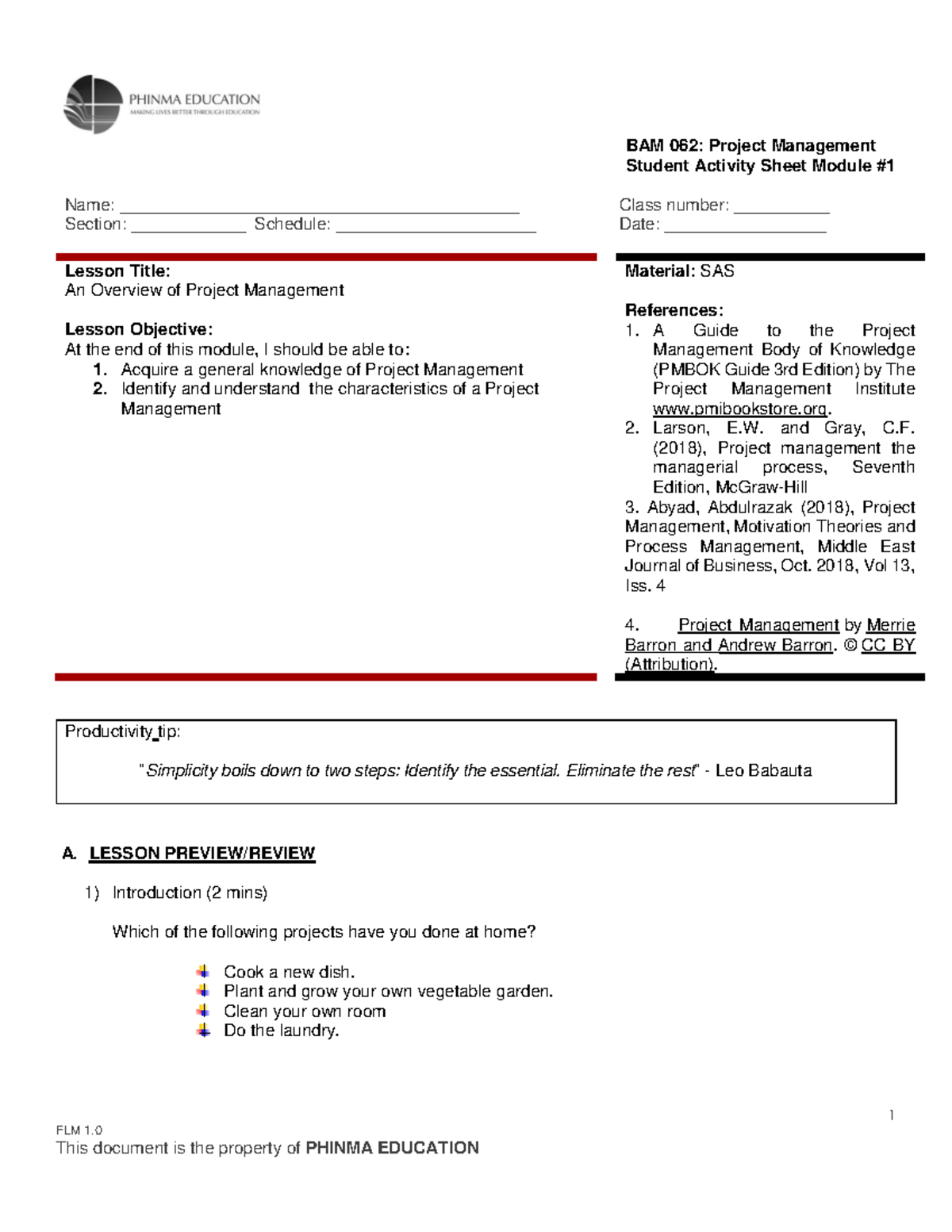 SAS1 BAM 062 Edited - Student Activity Sheet Module # Name: - Studocu