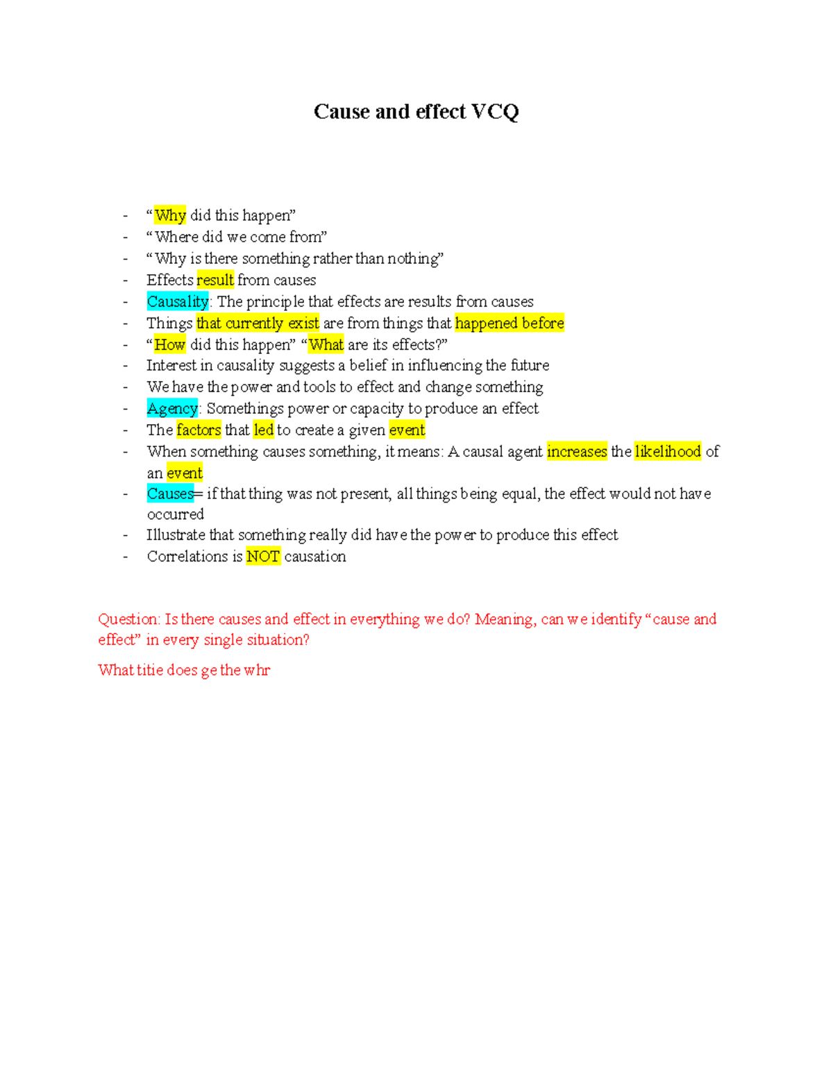 Causality VCQ - This is a VCQ assignment for Professor Richard Thomas ...