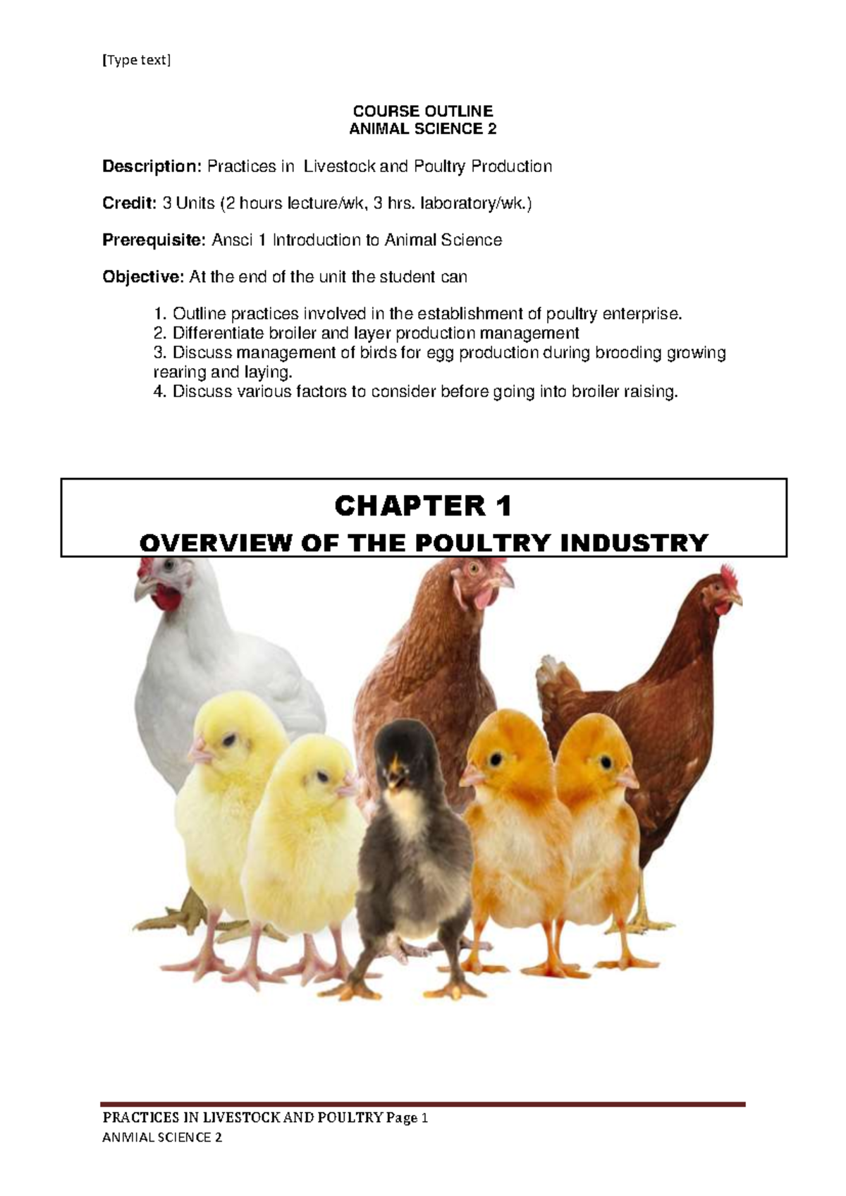 AS 2 Chapter 1 Handouts - PRACTICES IN LIVESTOCK AND POULTRY Page 1 ...