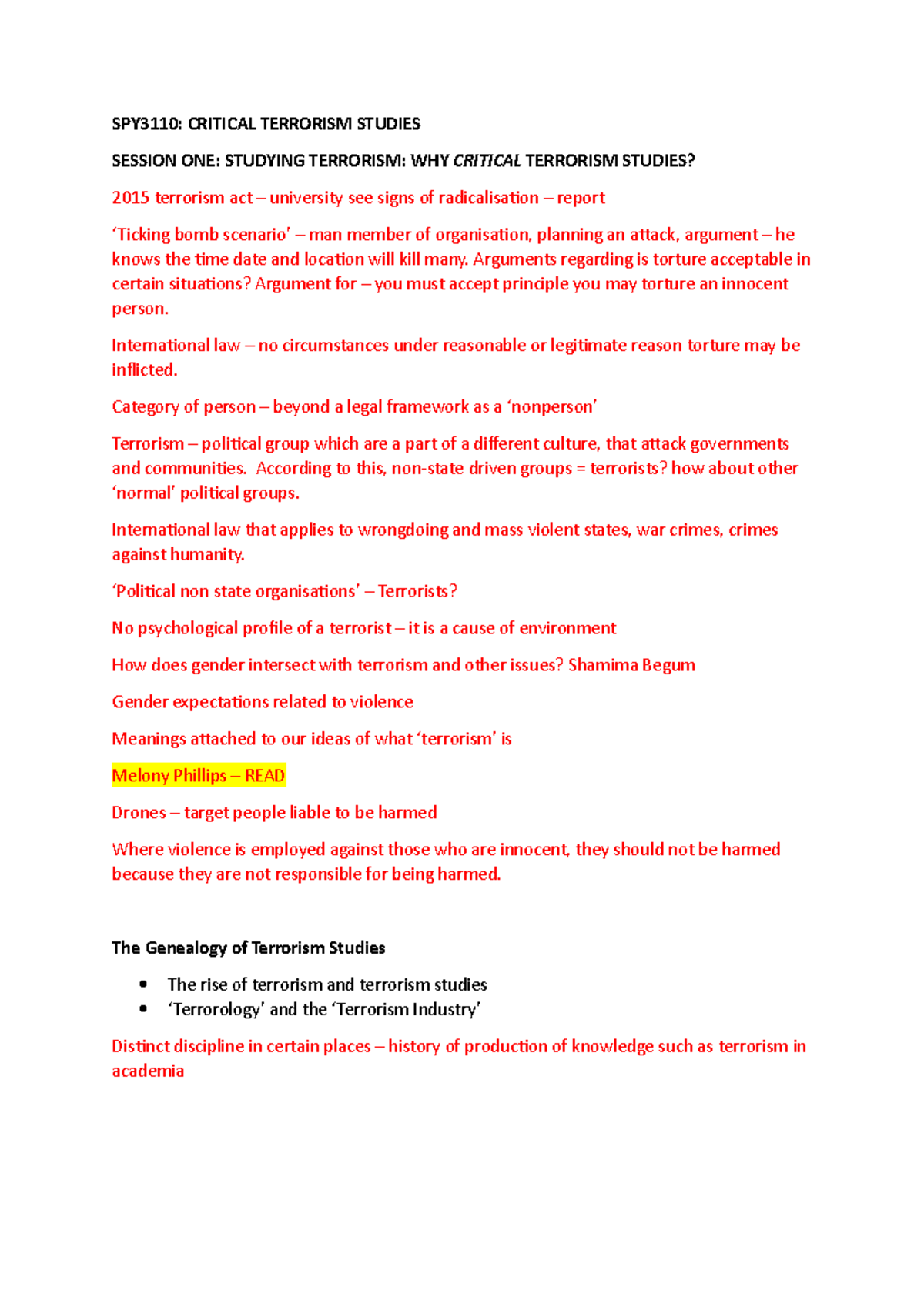 Week 1 introduction - terrorism - SPY3110: CRITICAL TERRORISM STUDIES ...