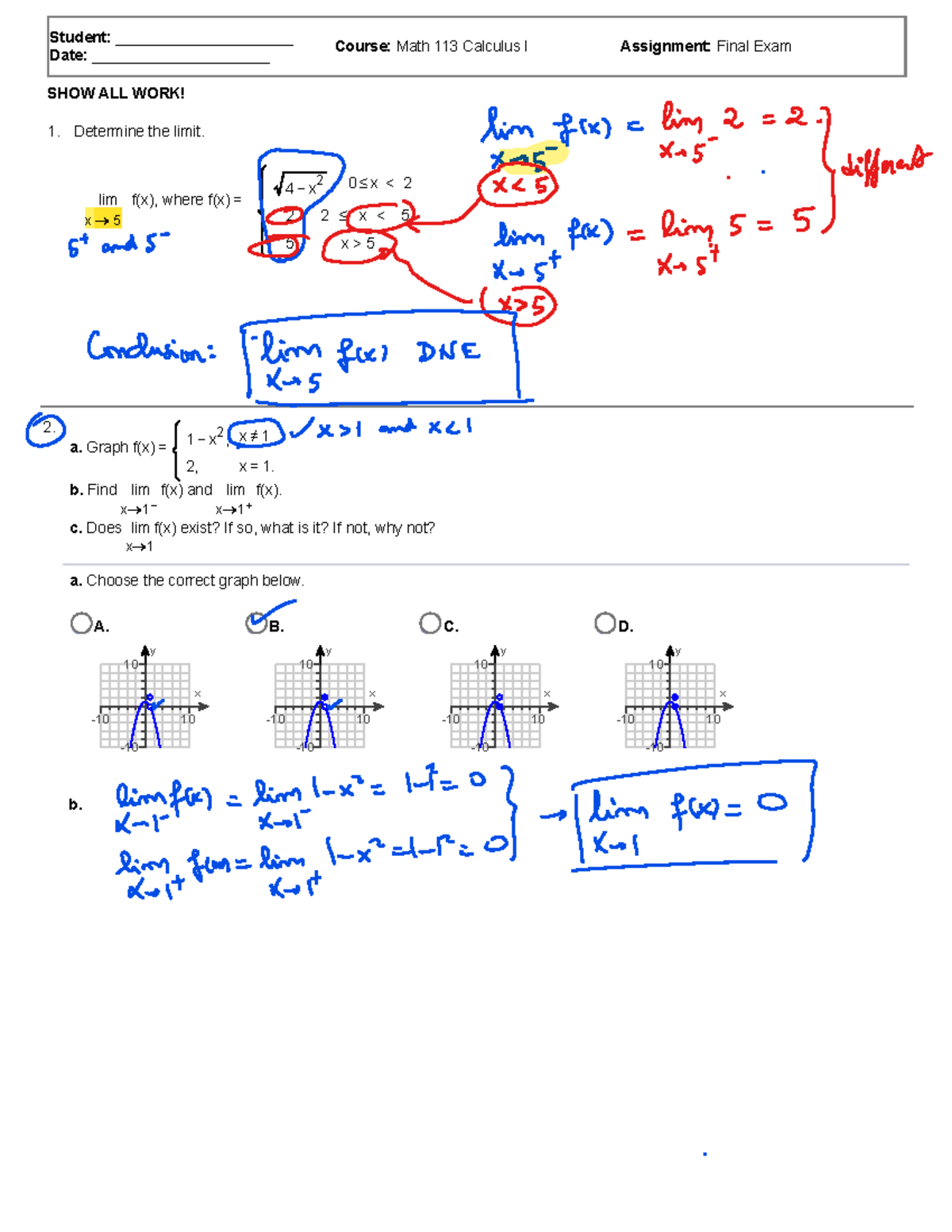 113 final solution - 1. Student: _____________________ Date ...