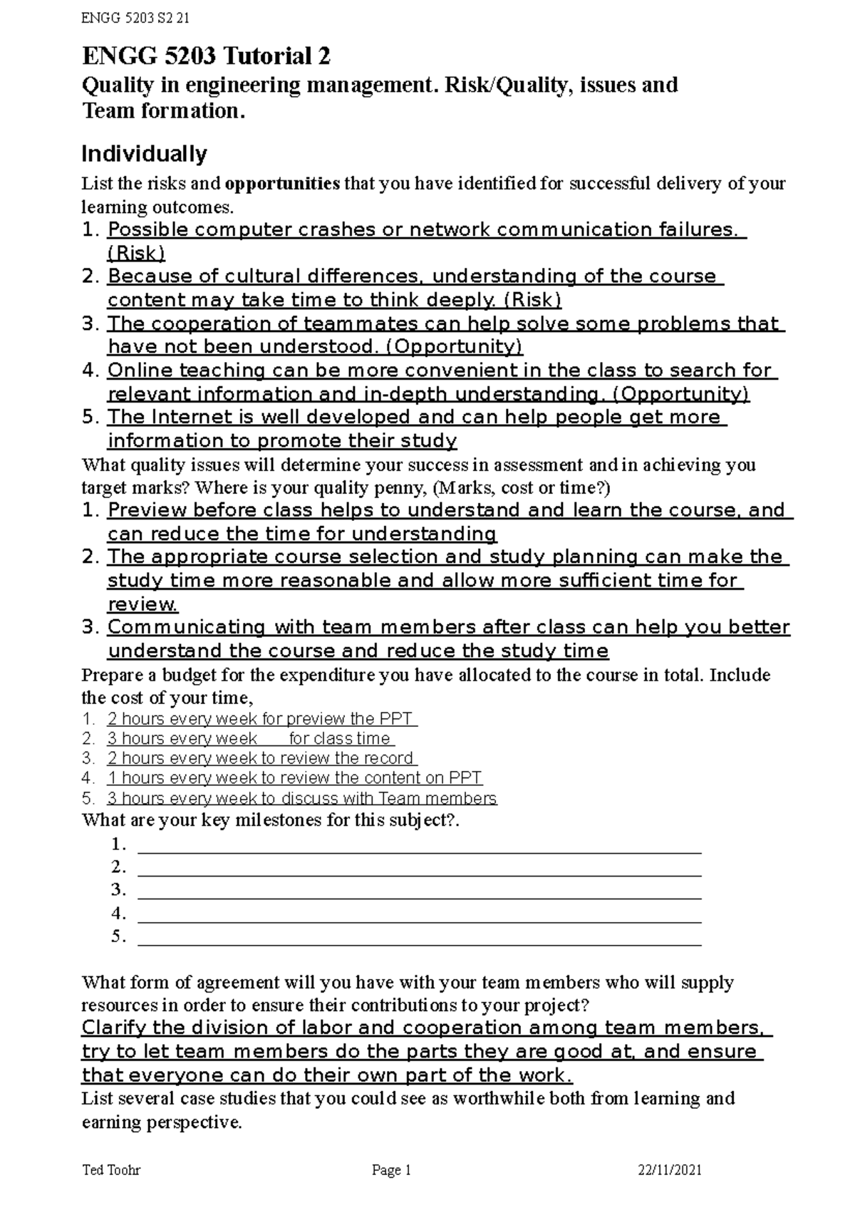 Tutorial 02 S2 21 QEM table - ENGG 5205 - USyd - Studocu