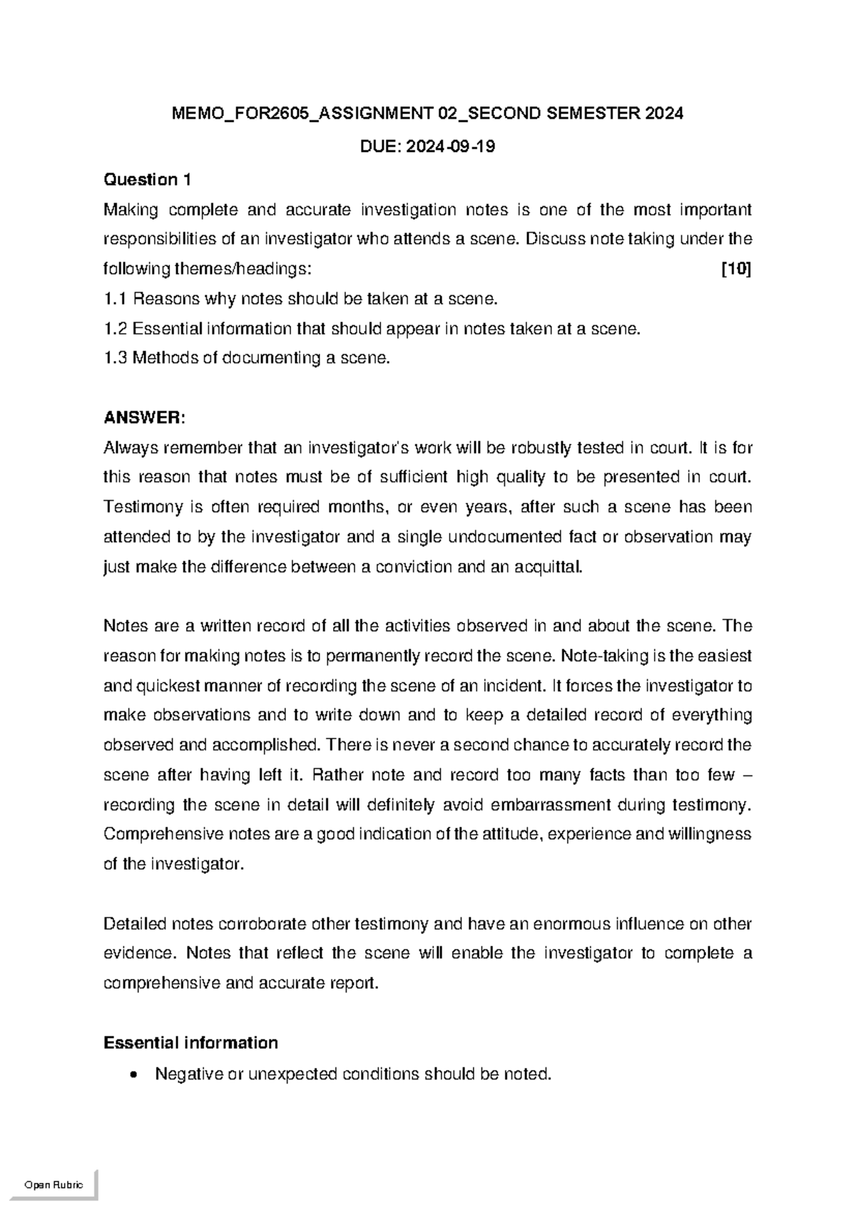 MEMO and duefheuhfu - MEMO_FOR2605_ASSIGNMENT 0 2 _SECOND SEMESTER 2024 DUE: 2024- 09 - 19 ...