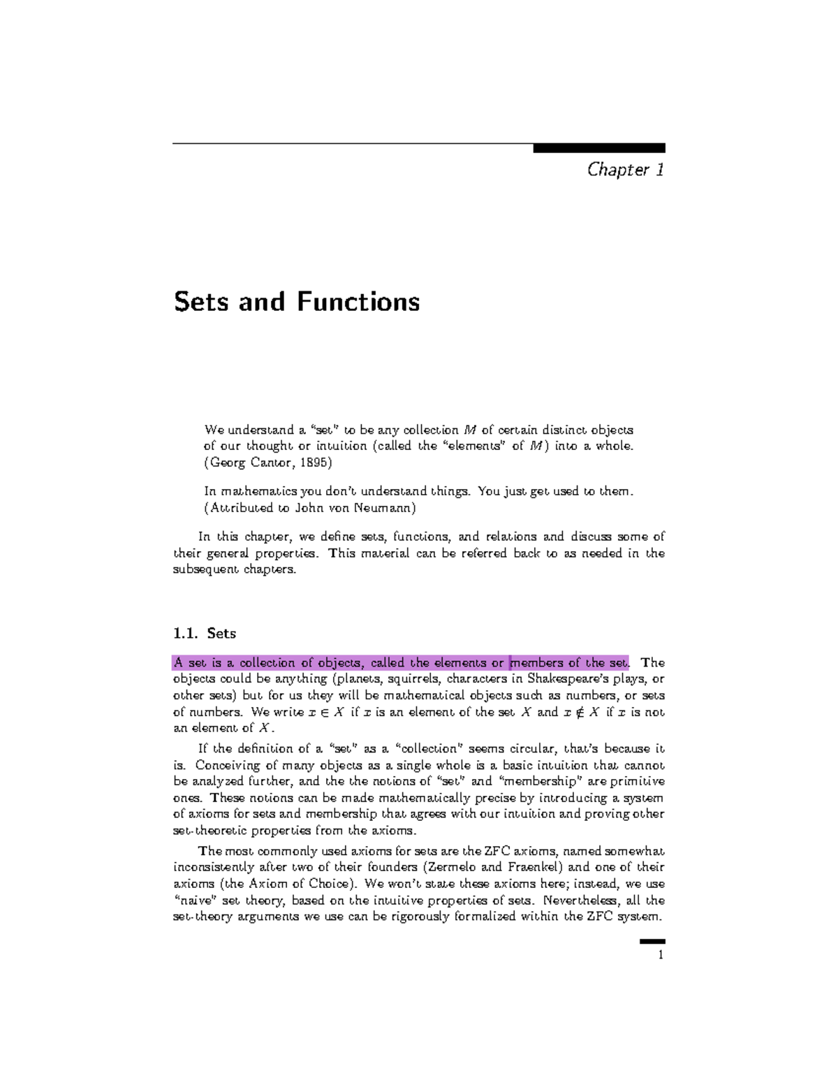 SETS AND Functions - explains subsets - Chapter 1 Sets and Functions We ...