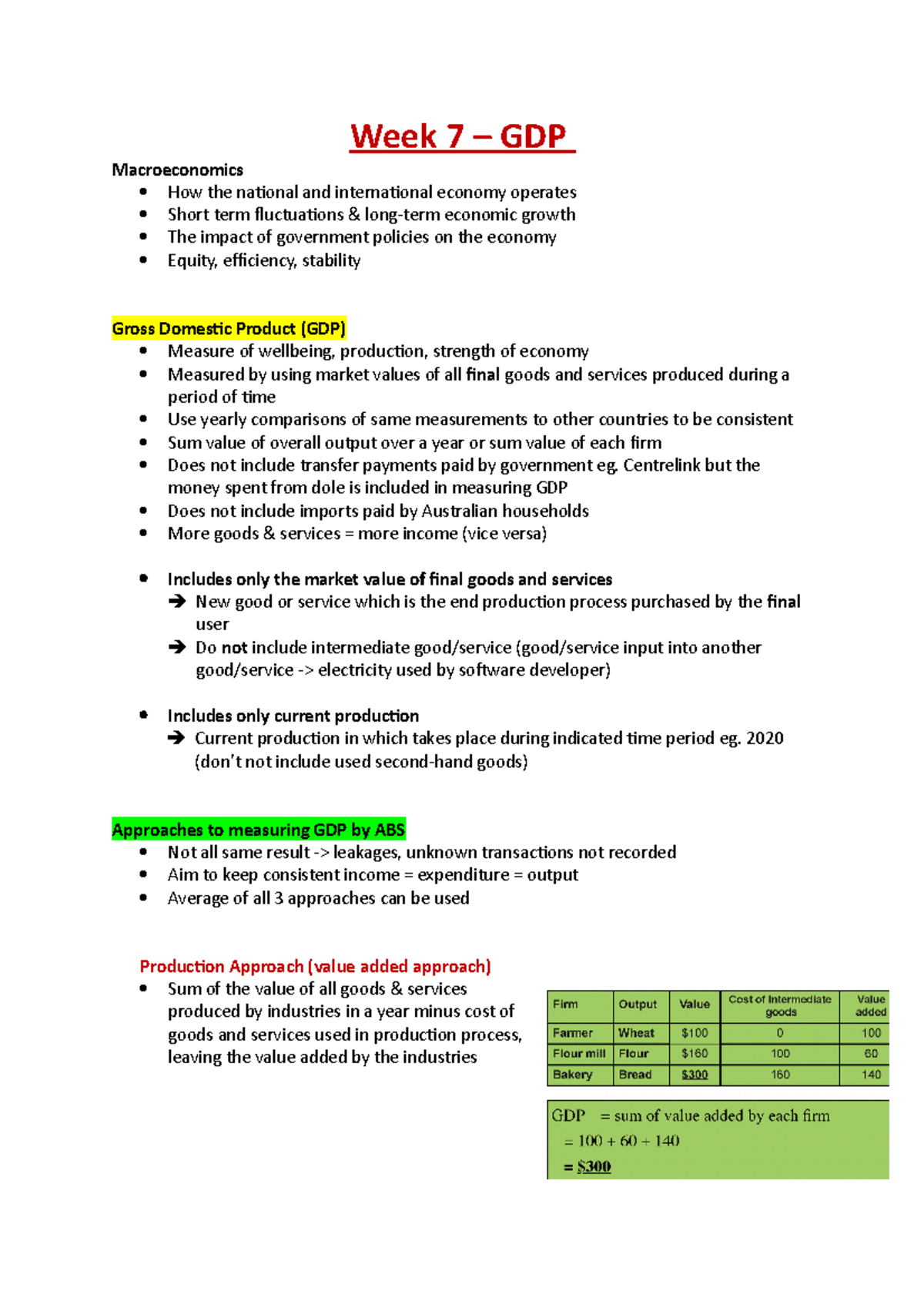 Macroeconomics Notes - Week 7 – GDP Macroeconomics How the national and ...
