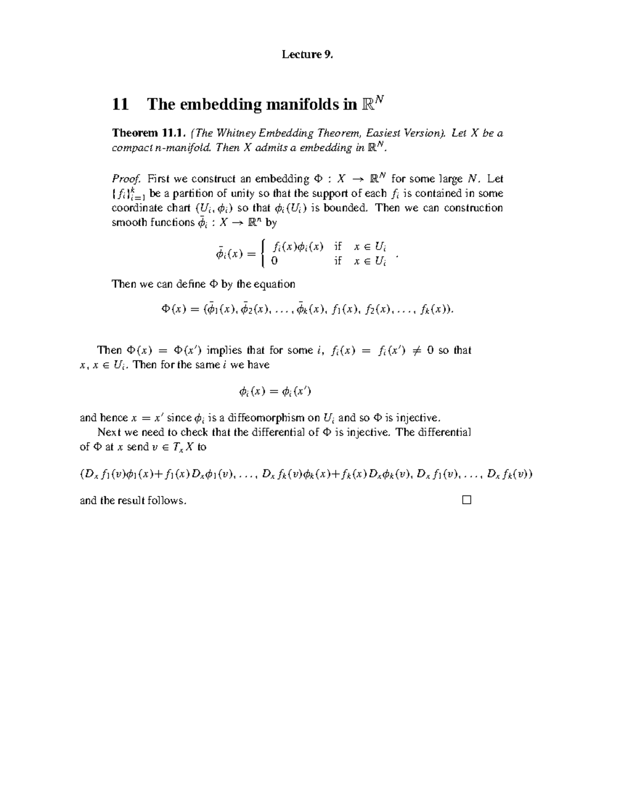 Lecture 9 The Embedding Manifolds in RN - = Lecture 9. 11 The embedding ...