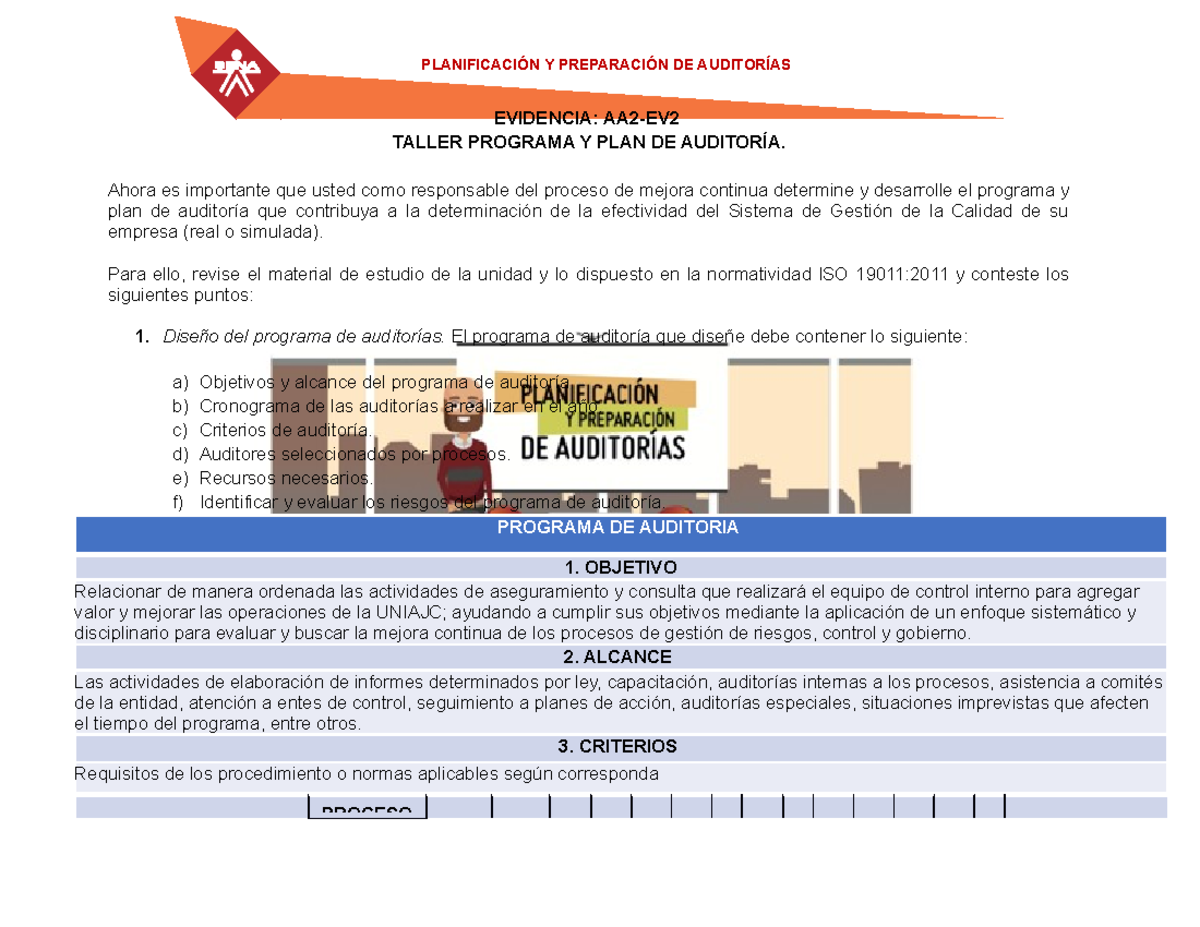 Taller Programa Y PLAN DE Auditoria - EVIDENCIA: AA2-EV TALLER PROGRAMA ...