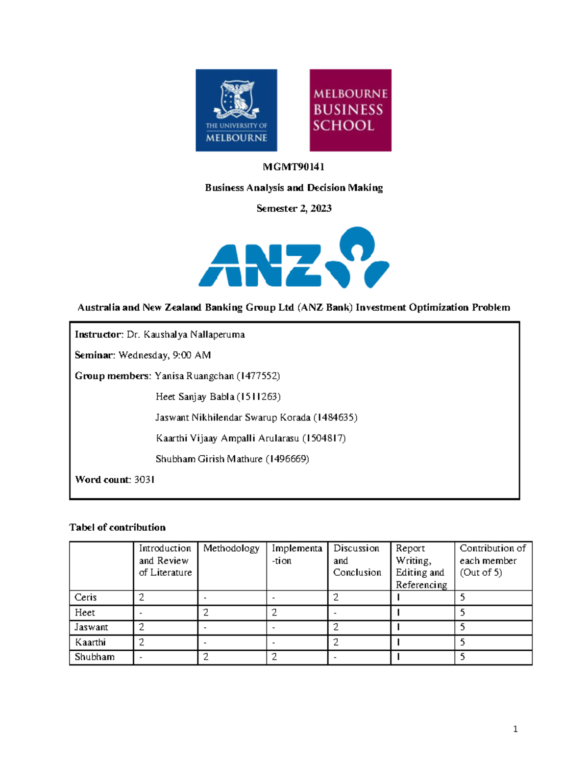 Annotated-BADM Assignment 2 - MGMT Business Analysis and Decision Making Semester 2, 2023 ...