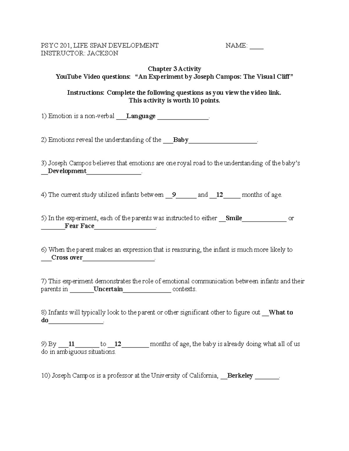 Ch3-Activity Worksheet lifespan development - PSYC 201, LIFE SPAN ...