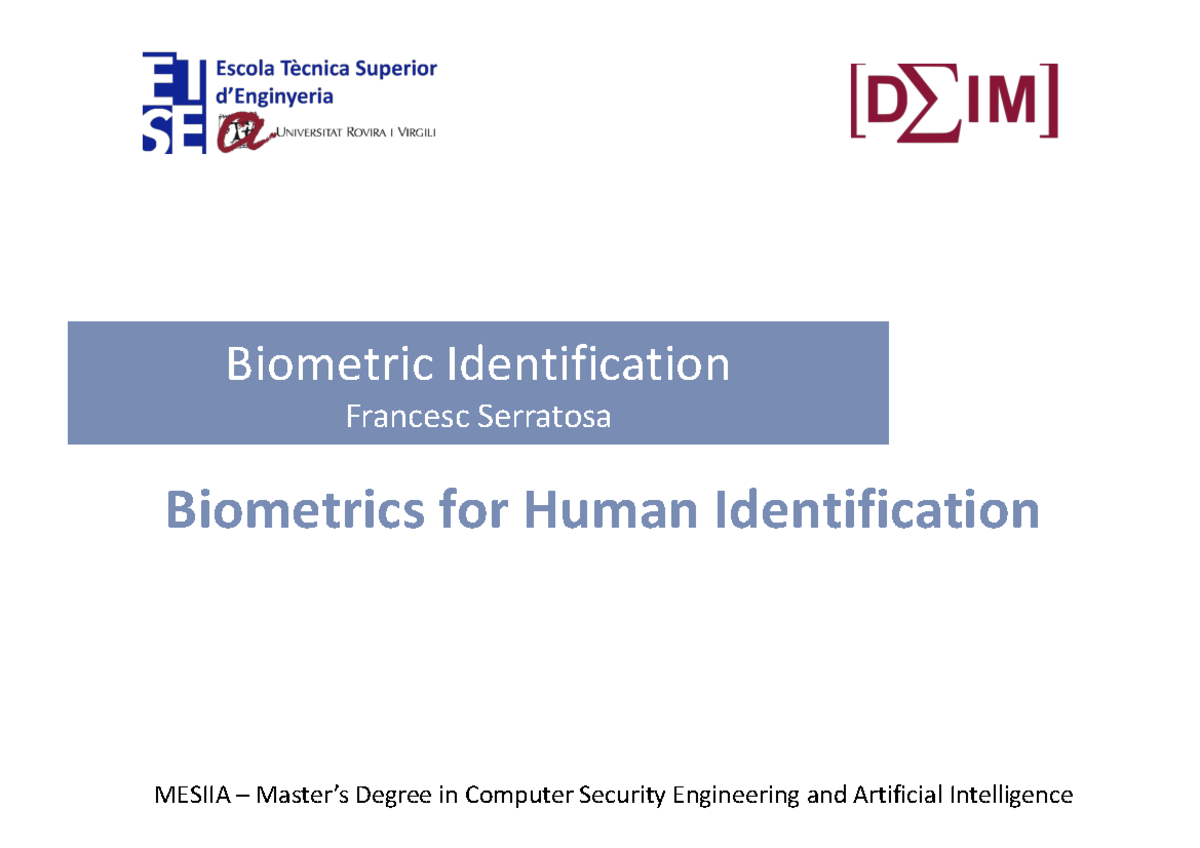 Slides Part1 week1a - Biometrics for Human Identification. Week 1a ...