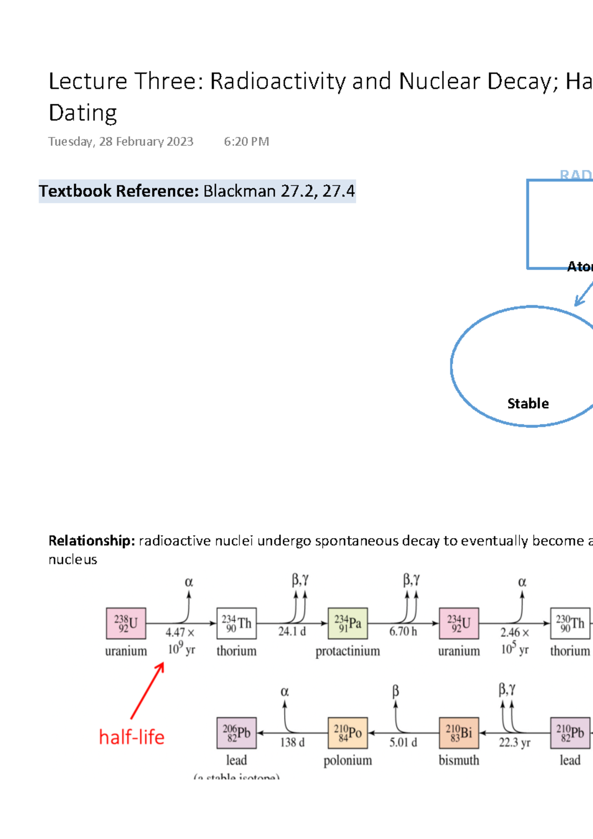CHEM1111 Lecture Three Radioactivity and Nuclear Decay Half-Life and ...