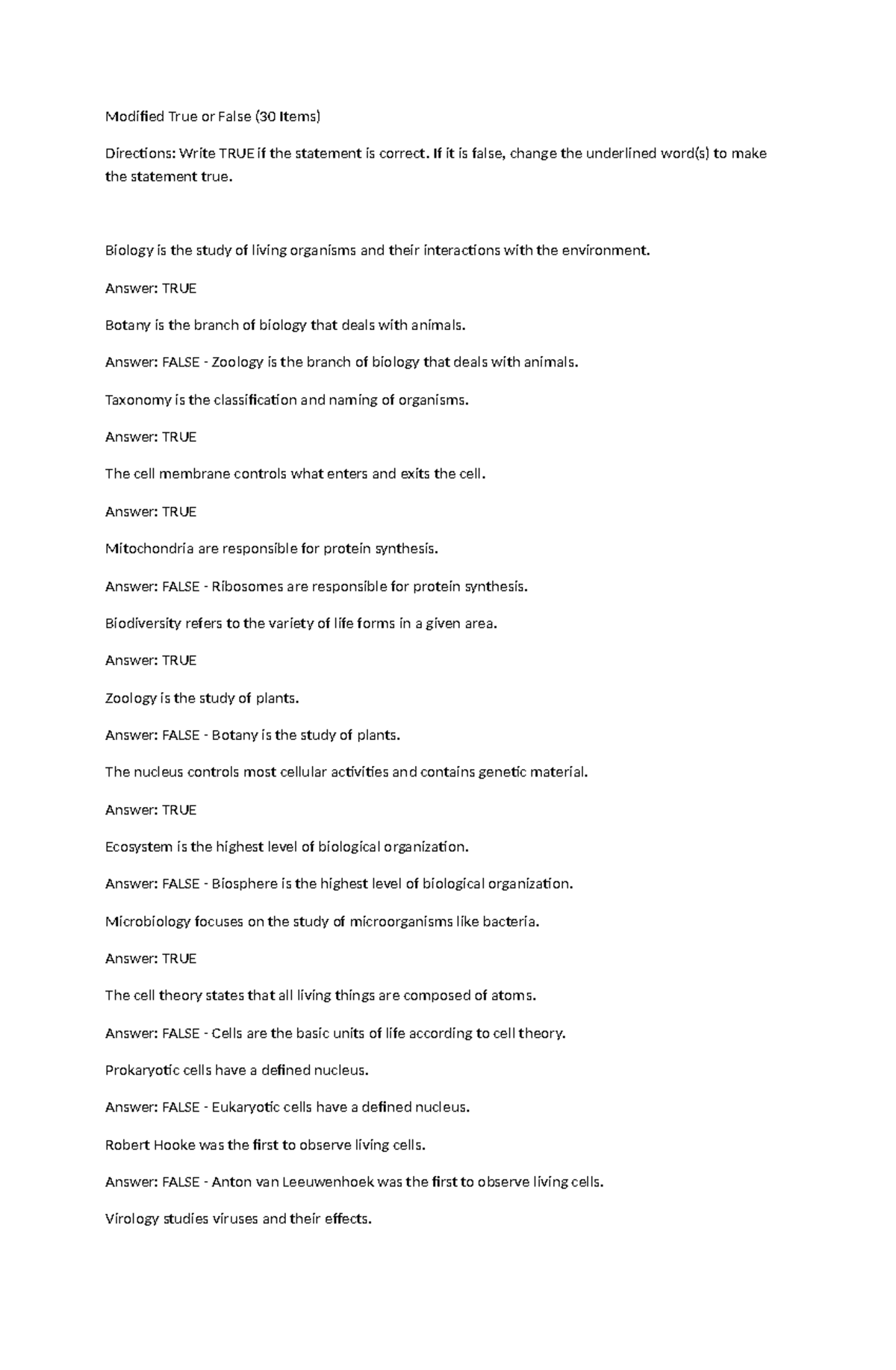 Modified True or False - This is a sample or drill questions - Modified ...