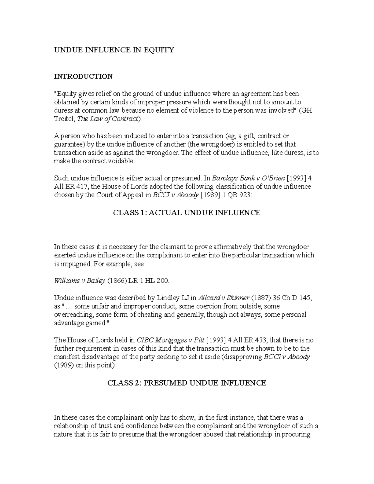 Undue Influence IN Equity - UNDUE INFLUENCE IN EQUITY INTRODUCTION ...