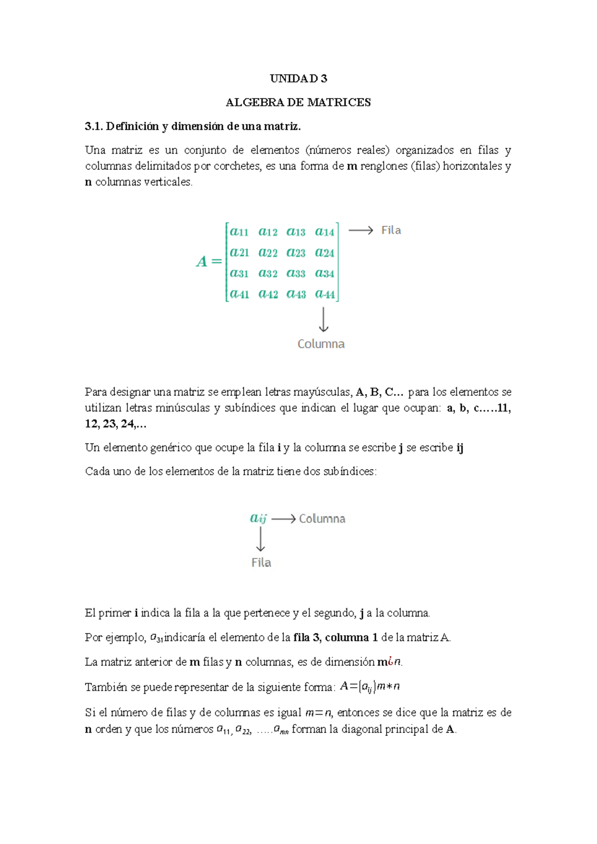Definición de matriz y sus tipos - UNIDAD 3 ALGEBRA DE MATRICES ...