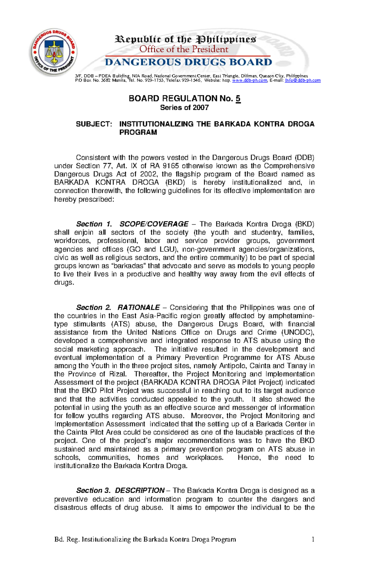 Bd. Reg. 5 07 (BKD) - BKD - 3/F, DDB – PDEA Building, NIA Road ...