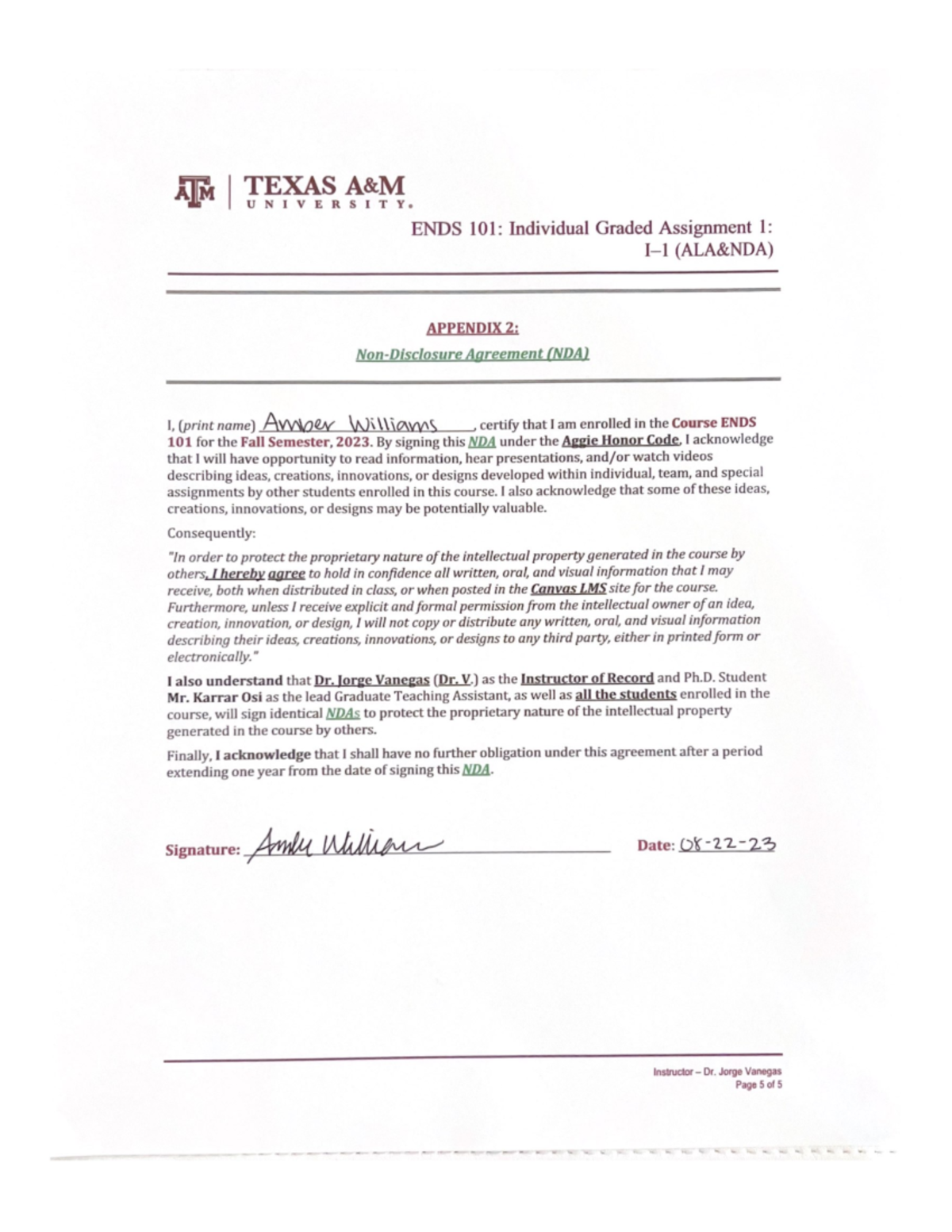 I-1 Amber Williams - Bio notes - CSCE 111 - Studocu