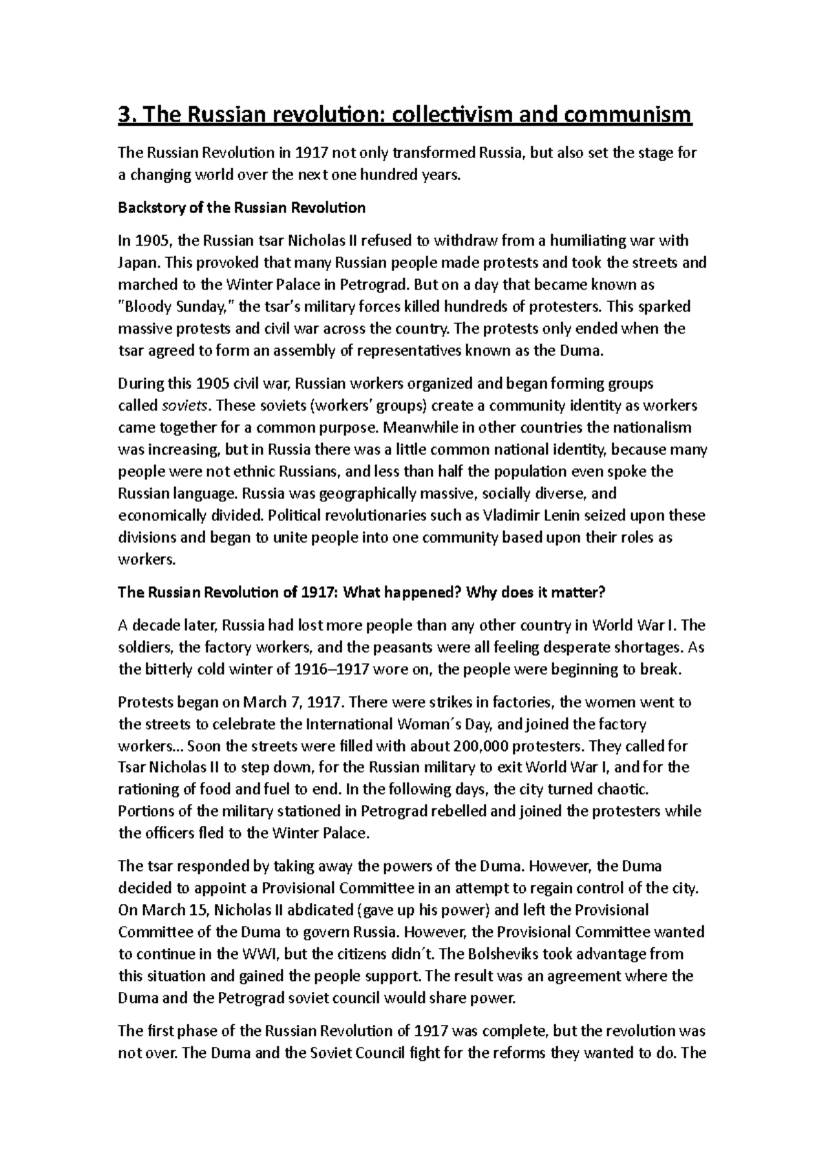 Russian revolution topic 5 - 3. The Russian revolution: collectivism ...