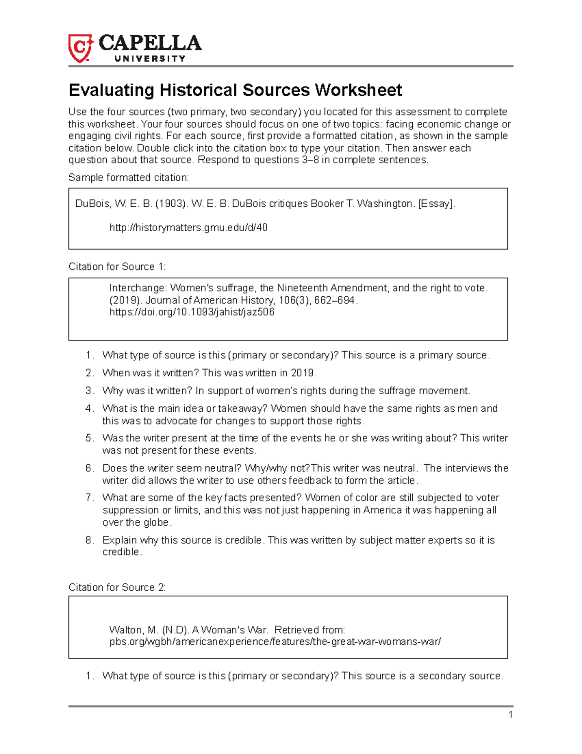 HIS-FPX1150 Lisco Eva Assessment 1-1 - Evaluating Historical Sources ...
