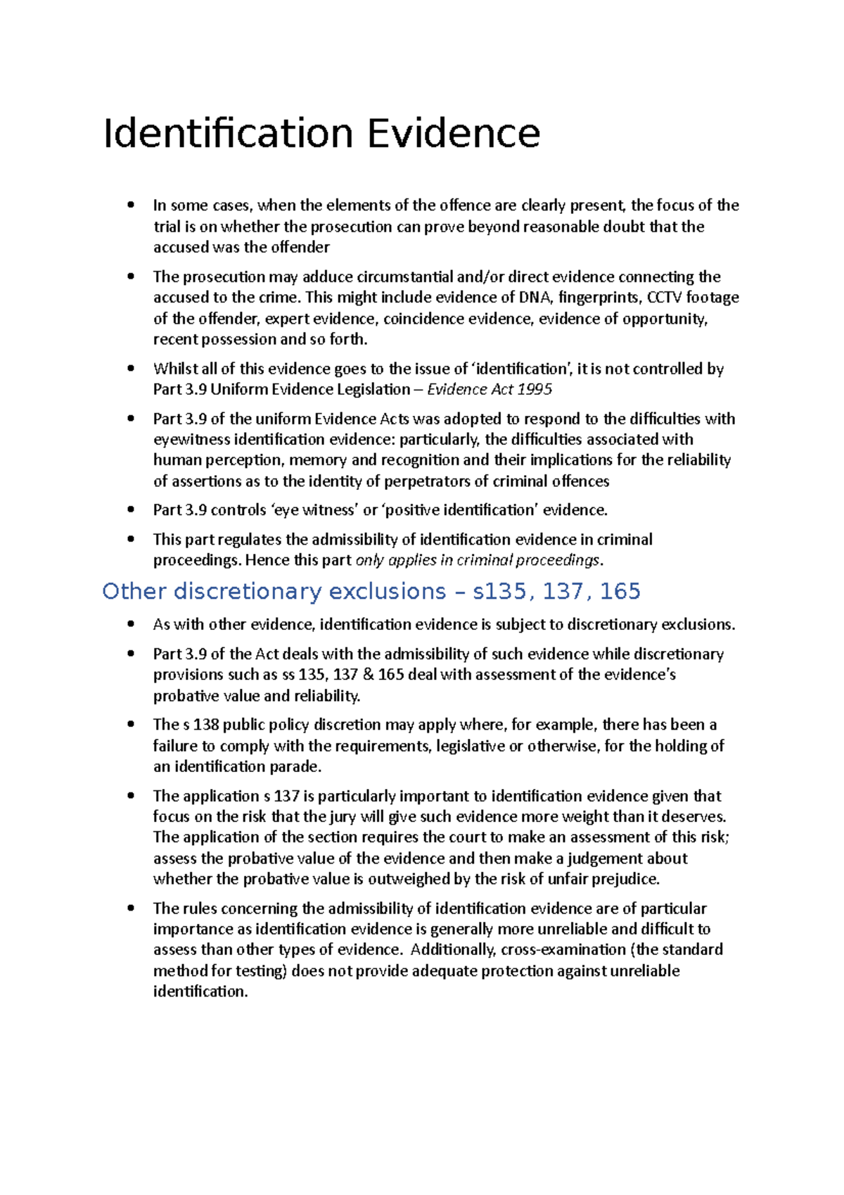 Identification Evidence Notes - Identification Evidence In some cases ...