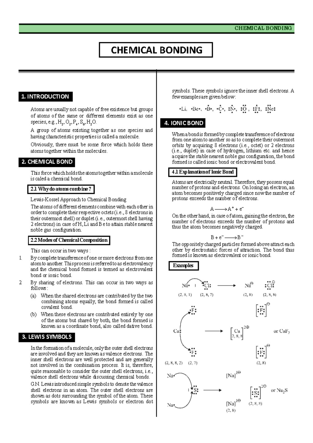 4.Chemical Bonding & Molecular Structure - 1. INTRODUCTION Atoms are ...