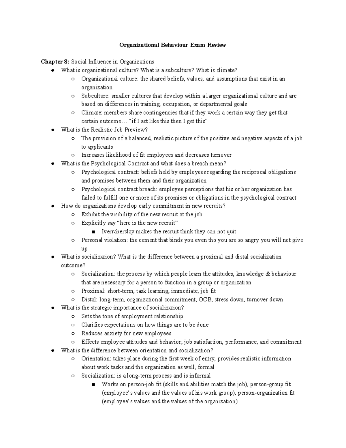 Organizational Behaviour Exam Review - Orientation programs happens ...