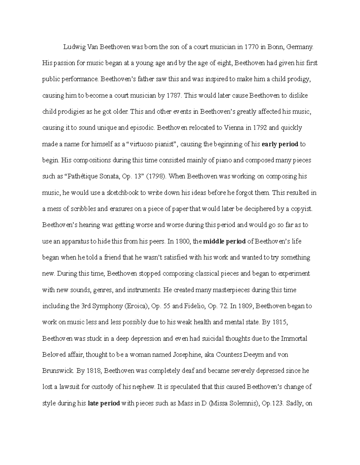 Beethoven Notes - Summary of article reading - Ludwig Van Beethoven was ...
