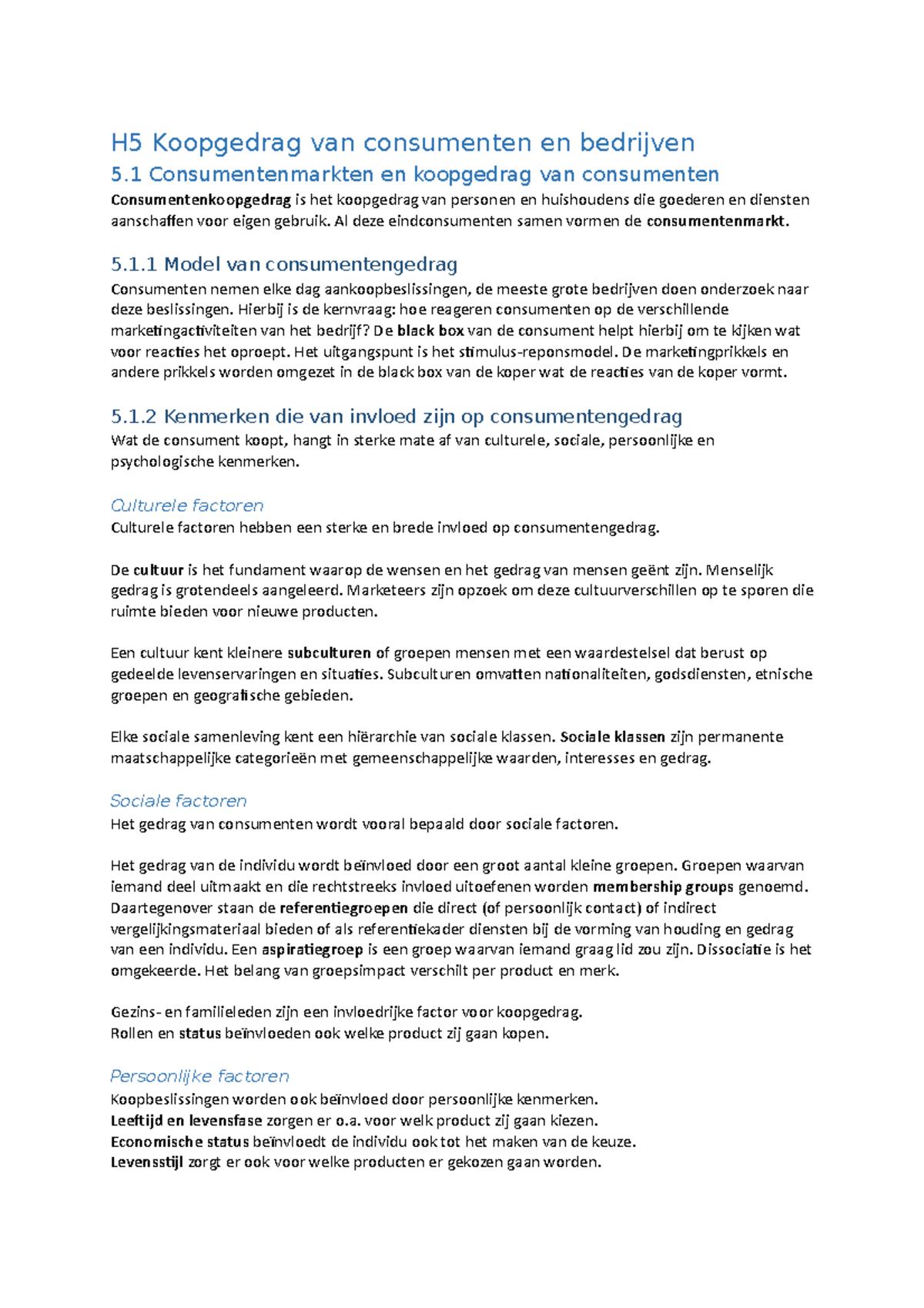 Marketing H5 - H5 Koopgedrag van consumenten en bedrijven 5 ...
