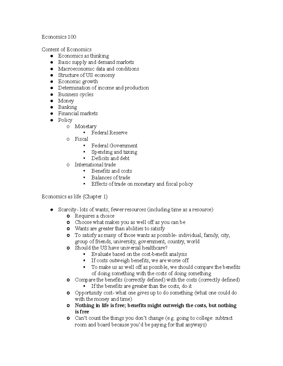 Econ unit 1 - Lecture notes 1 - Economics 100 Content of Economics ...