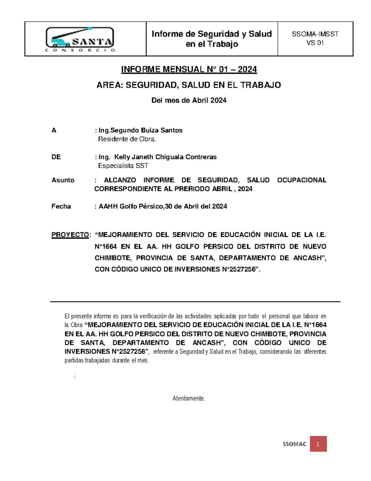 Informe Mensual de SST.. Val 01- Golfo Presico - Informe de Seguridad y ...