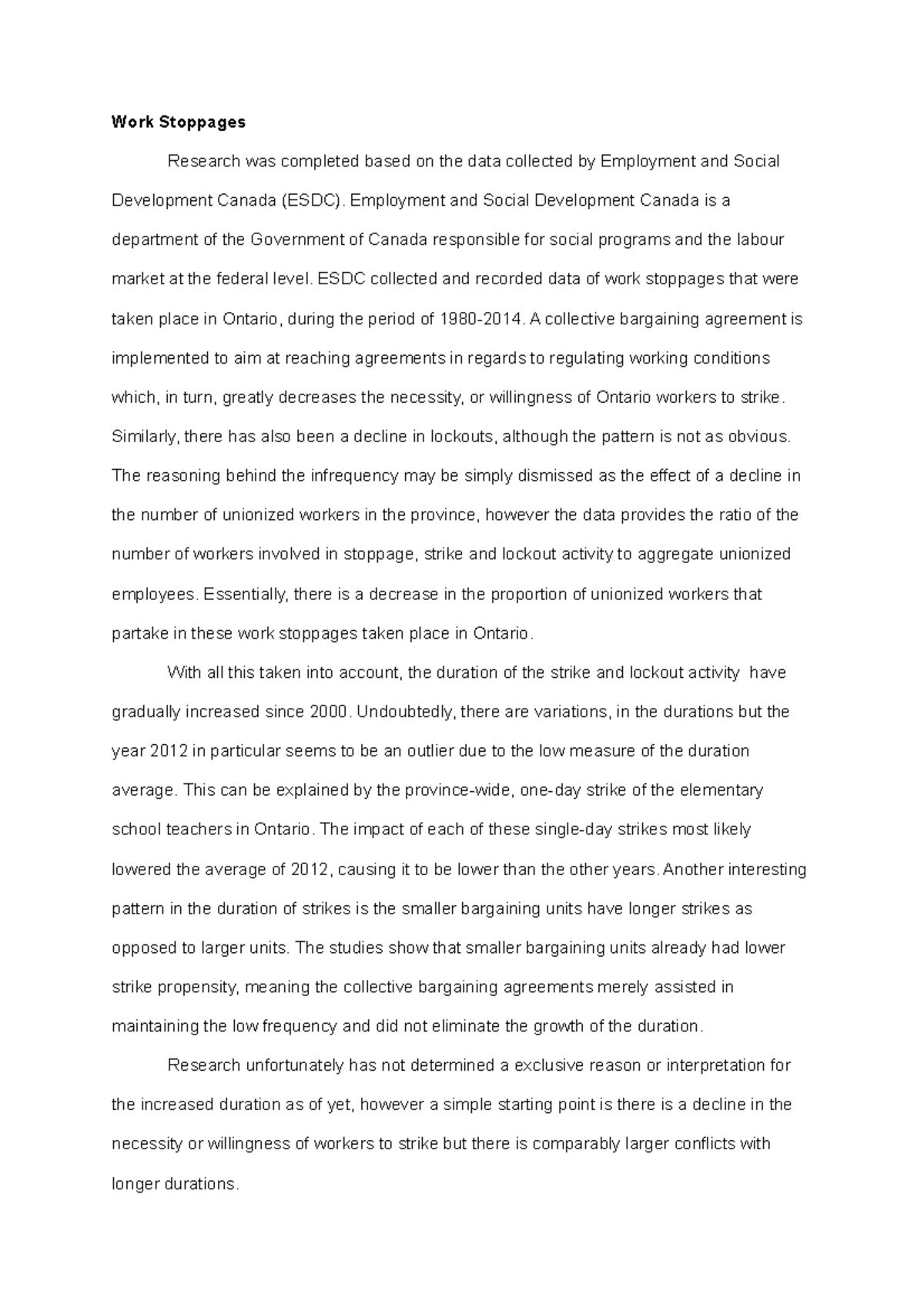 Article - Work Stoppages Research was completed based on the data ...