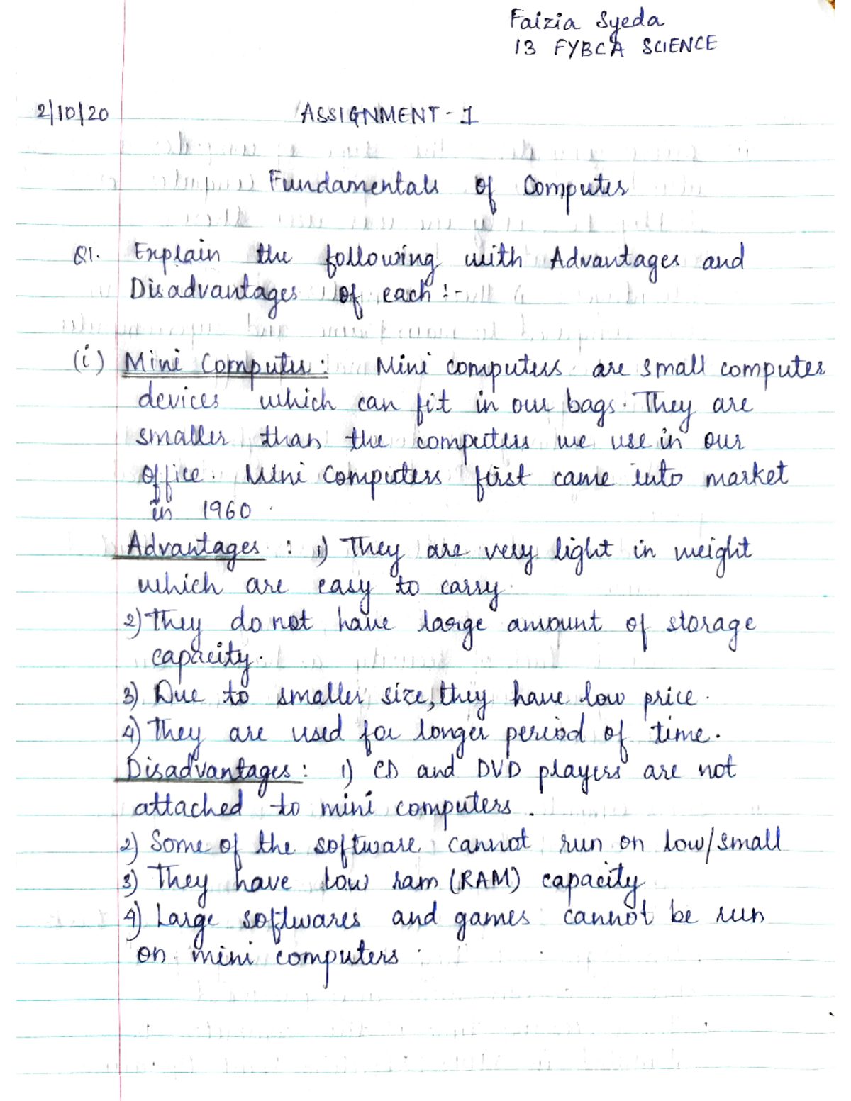 Assignment 1 - Computer Fundamentals - Faizi Syeda 13 FYBcA SuENCE ...
