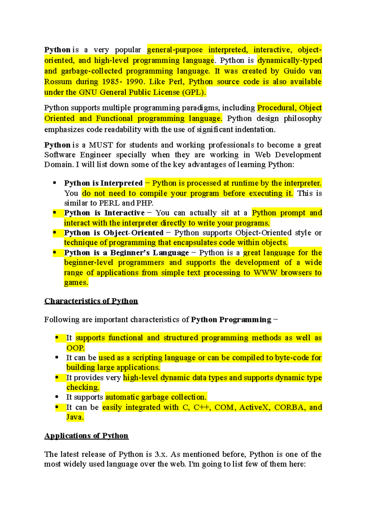 Python (1) - Python is a very popular general-purpose interpreted, interactive, object- oriented ...