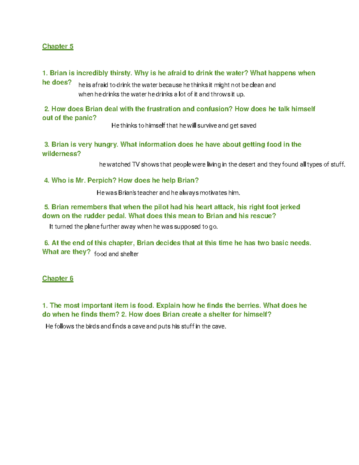 Ivan Briceno - Hatchet Ch. 5 & 6 - Chapter 5 Brian is incredibly ...