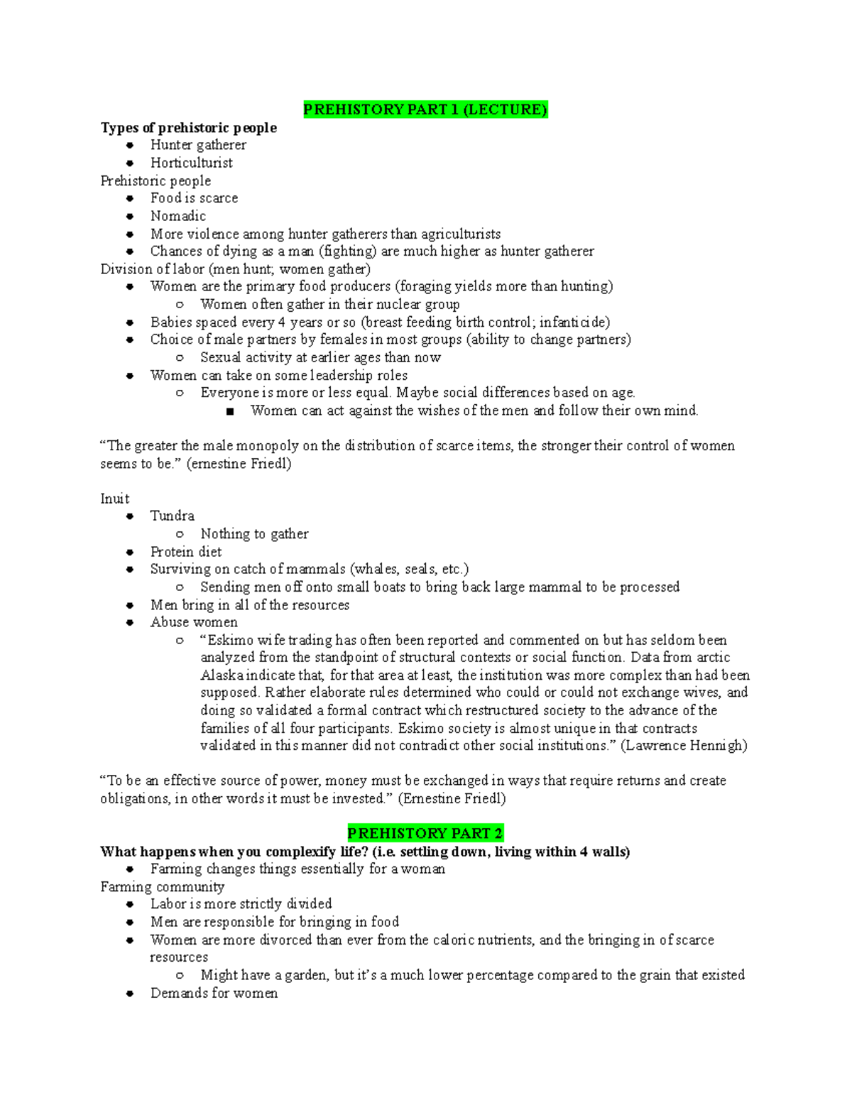Week 2 Lecture Notes - PREHISTORY PART 1 (LECTURE) Types of prehistoric ...