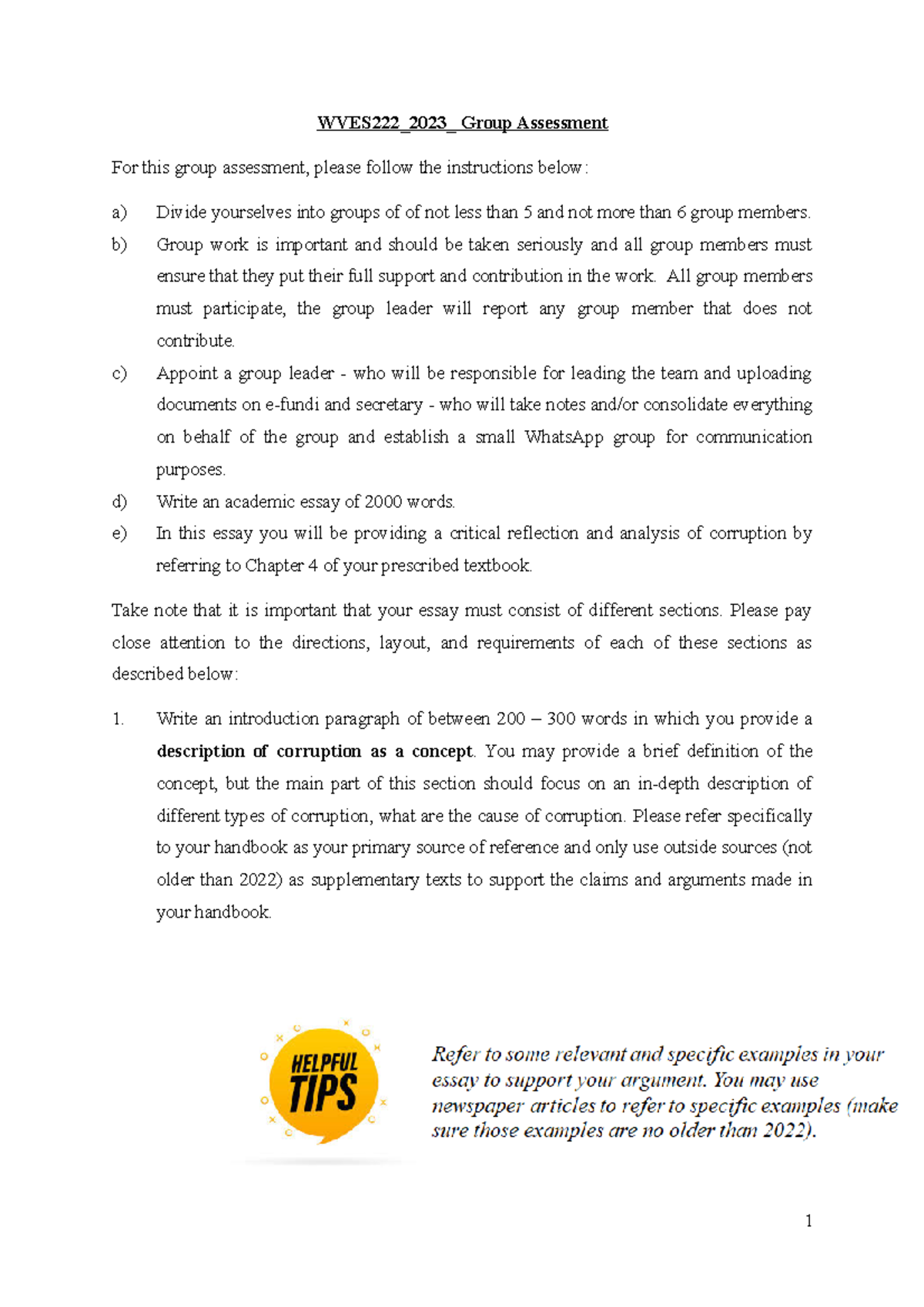 WVES 222 2023 Group Assessment - WVES222_2023_ Group Assessment For ...