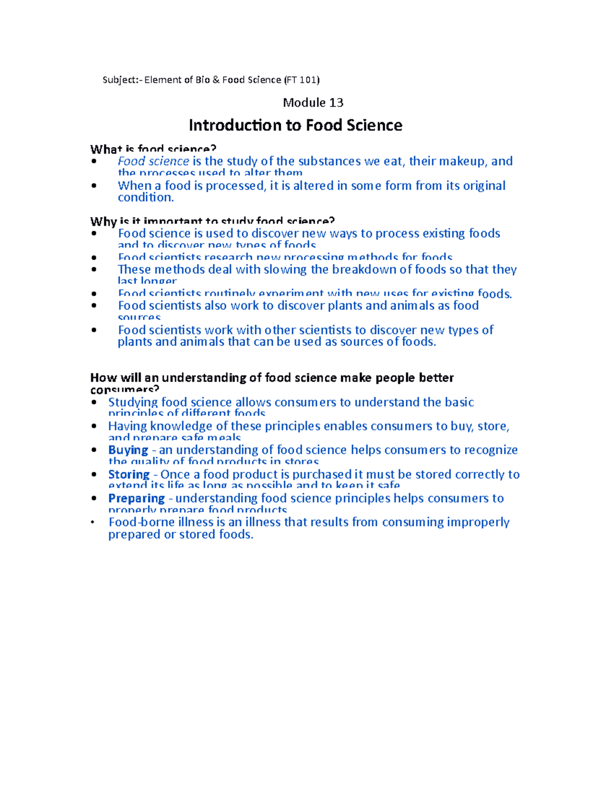 EBFS-13(Introduction to food science ) - Subject:- Element of Bio ...