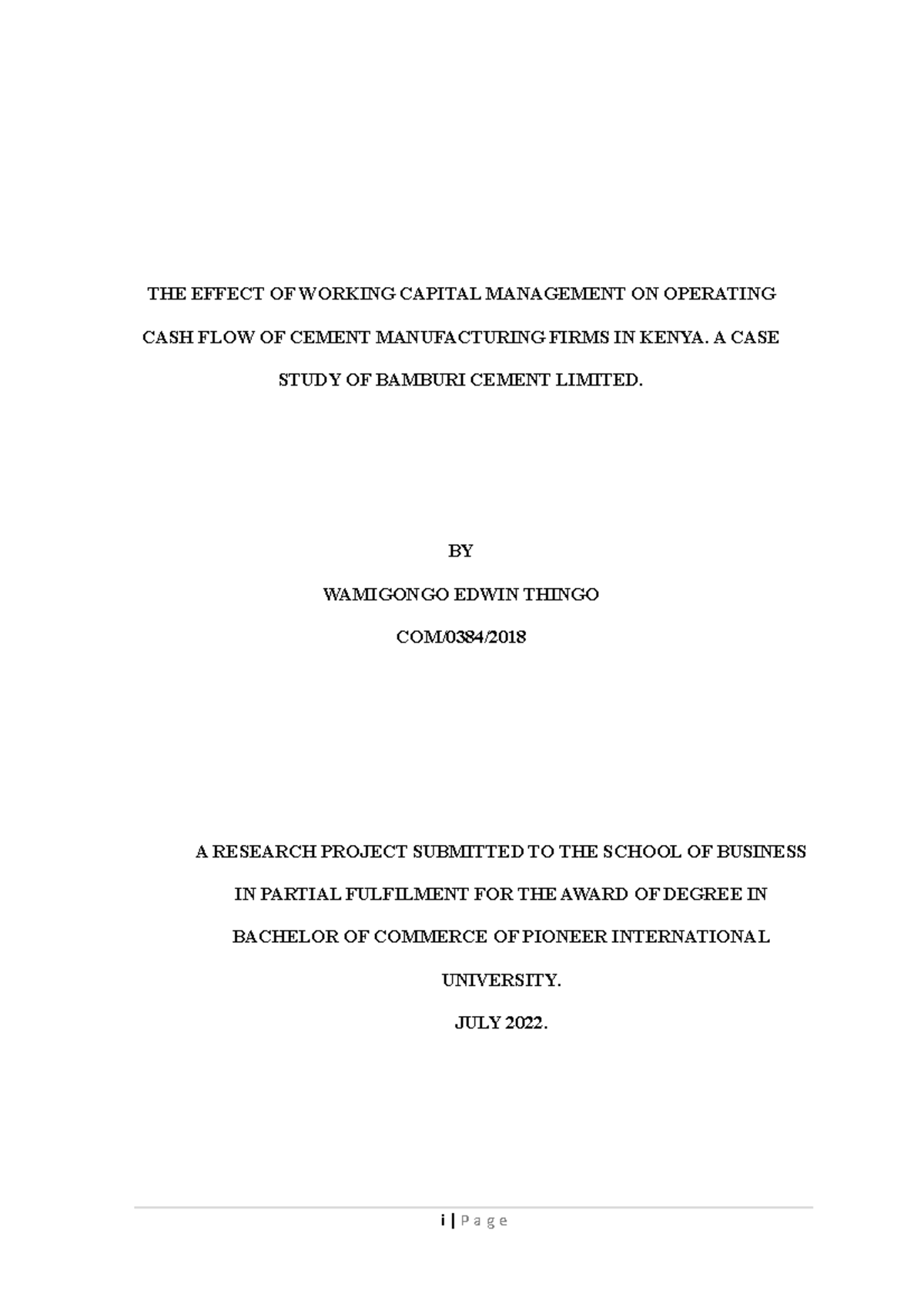 Research project Edwin Final - THE EFFECT OF WORKING CAPITAL MANAGEMENT ...